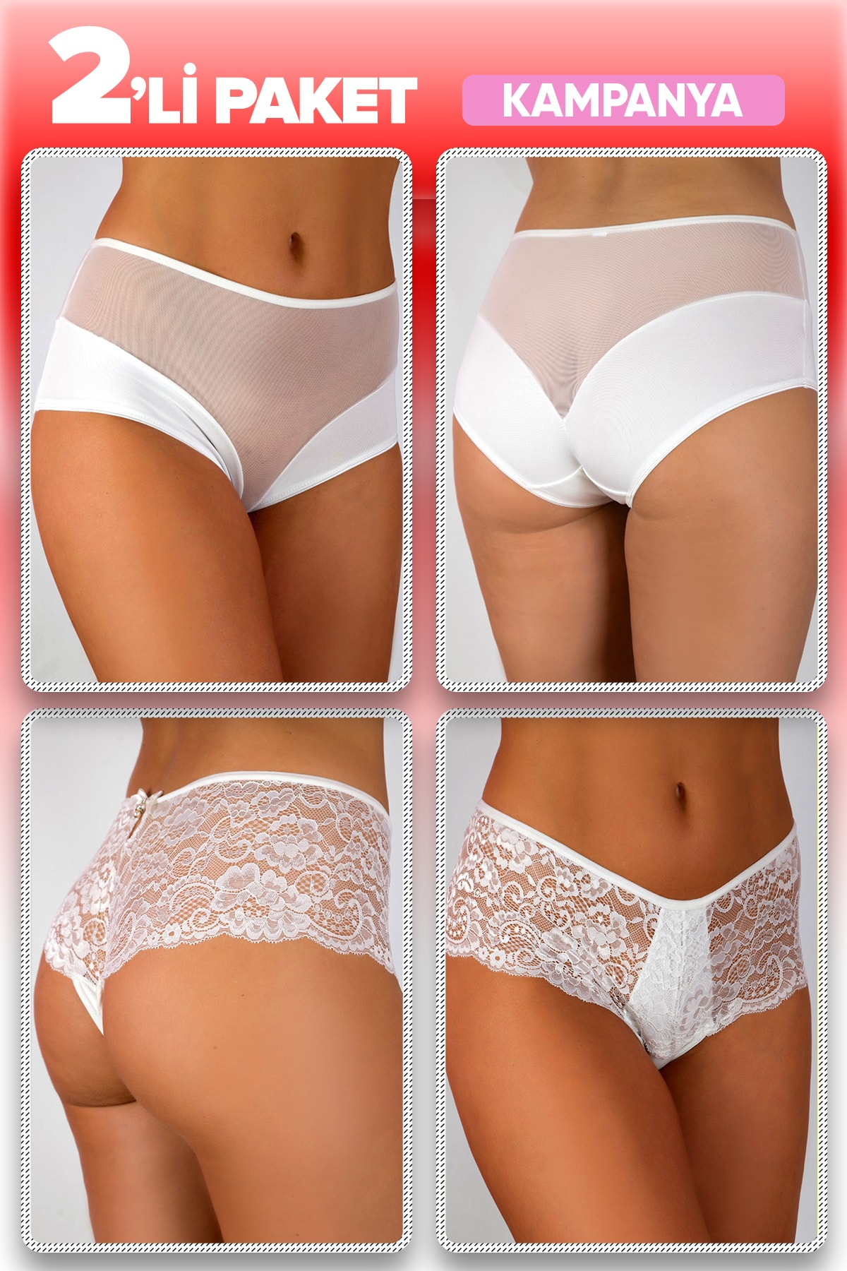 Mk Claws 2 li Mk Claws Yüksel Bel Tül Detaylı ve Beyaz Dantelli Külot Box 921-923 Fiyatı ...