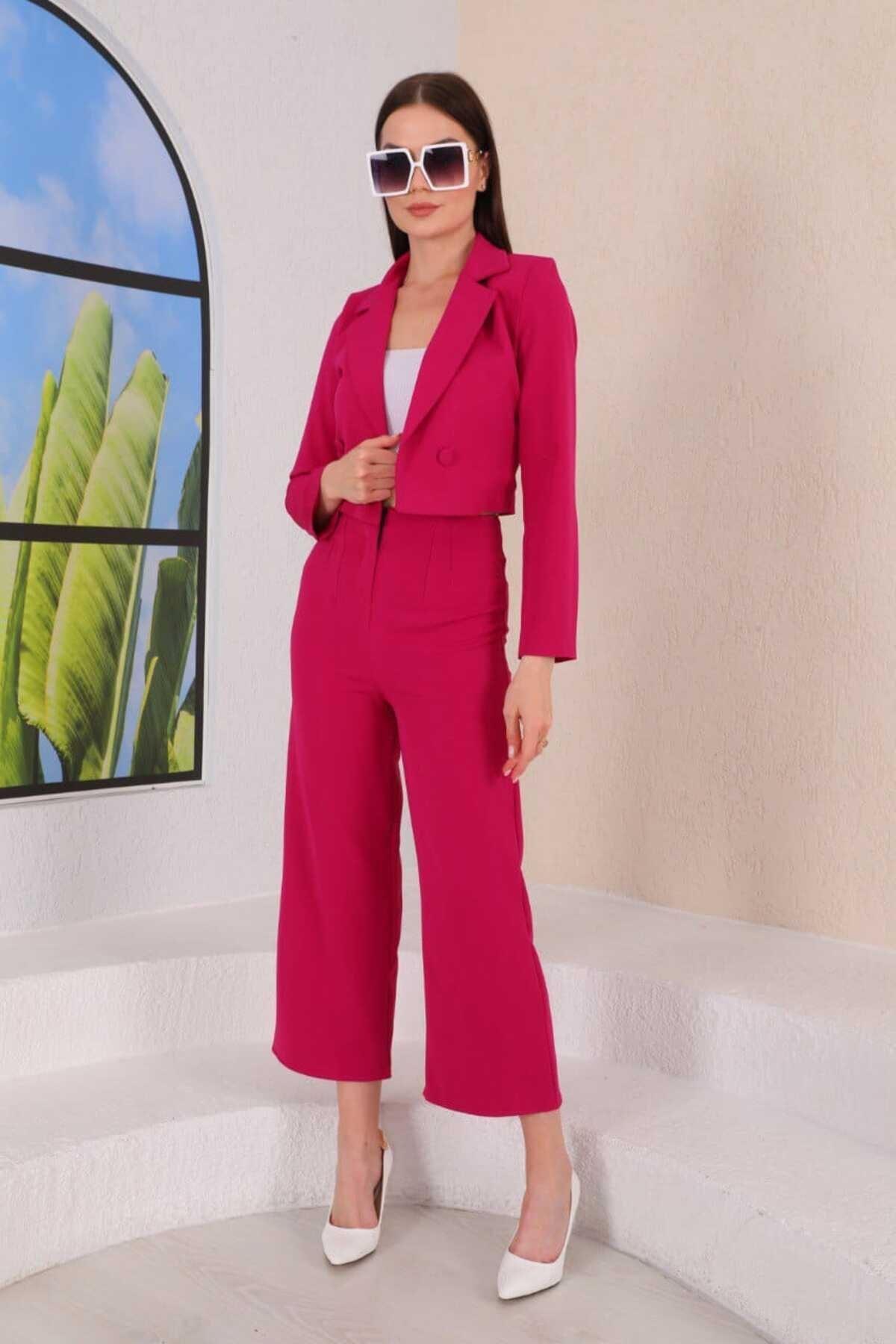 Fosiya Two-Button Loose Women's Pants Short Jacket Set- Trendyol