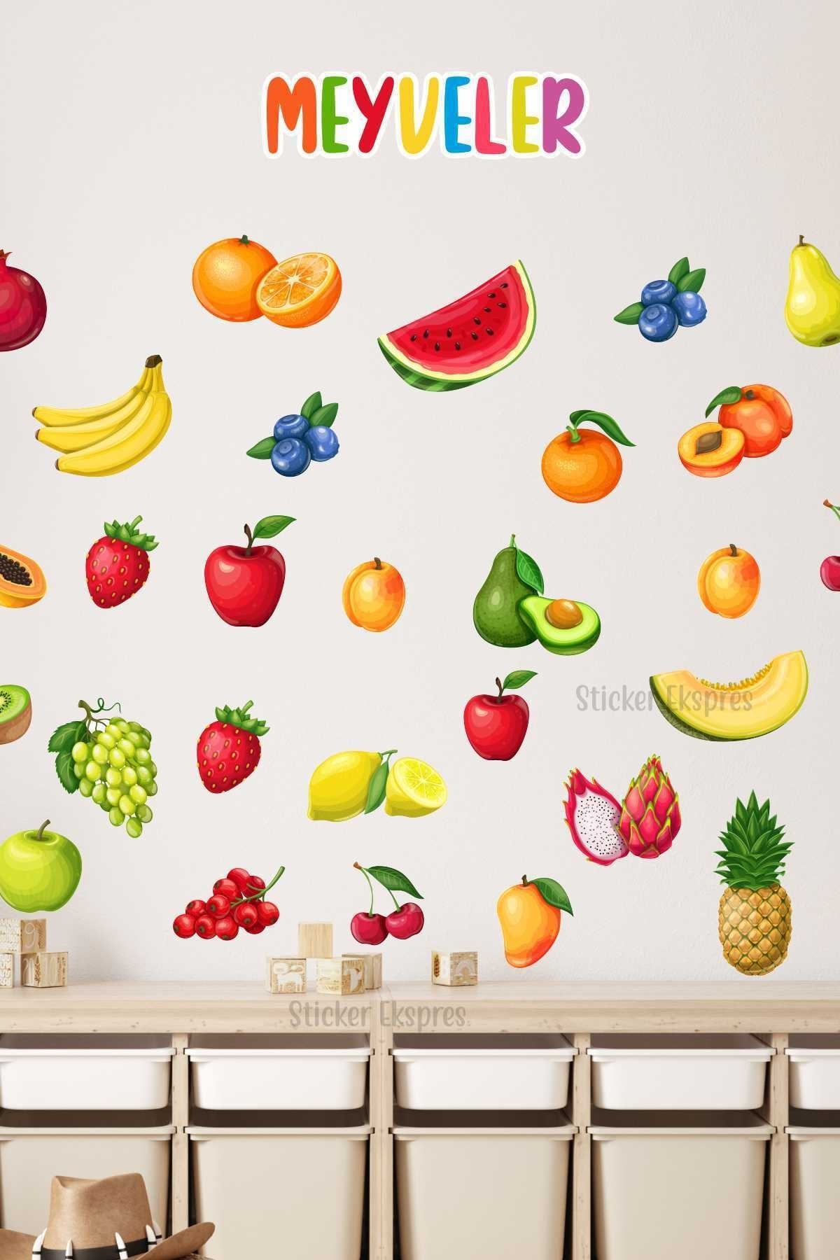 Sticker Ekspres Meyveler Eğitici Anaokulu Çocuk Odası Kreş Duvar Kapı ...