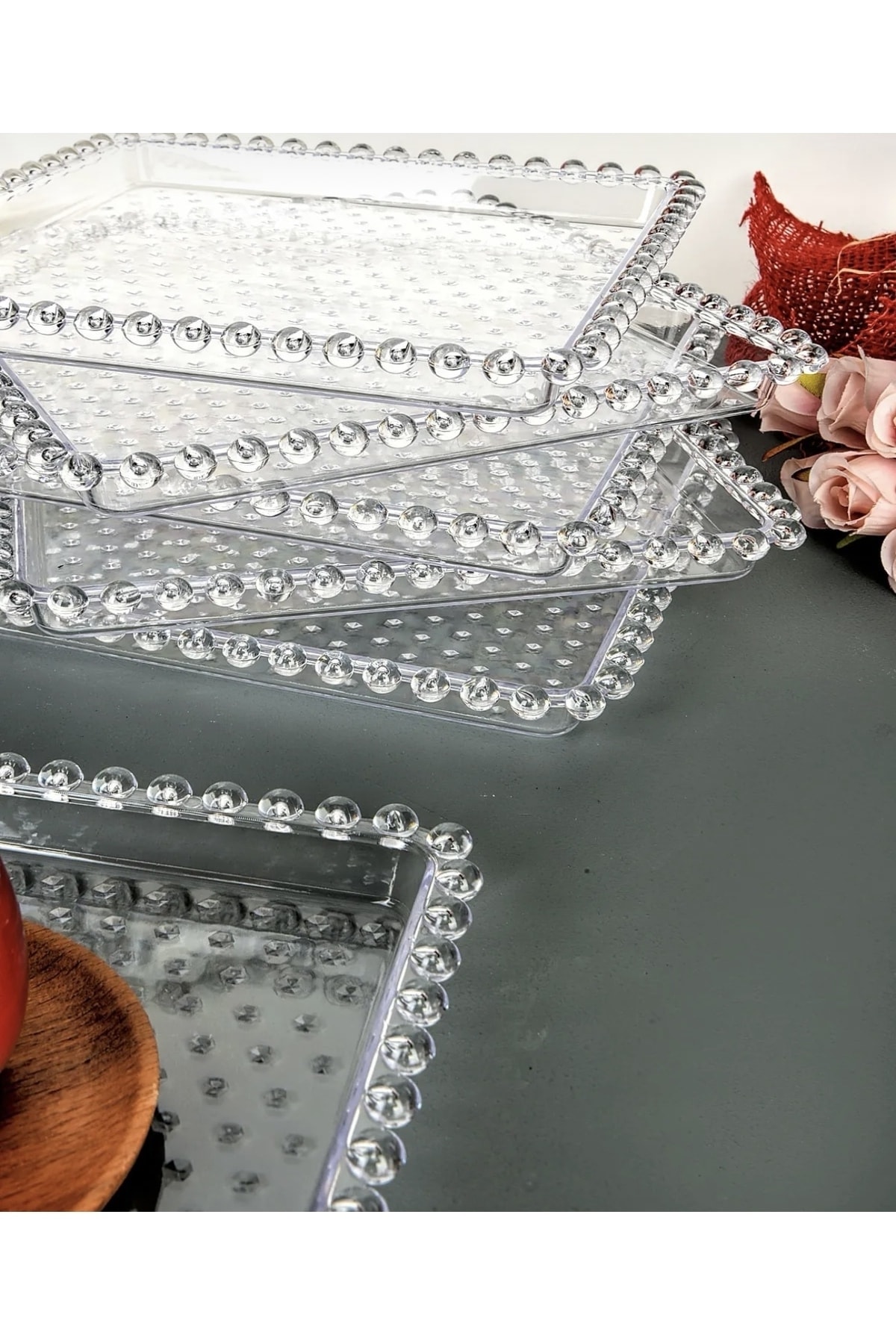 CARMEN SOFT paris 2’Lİ BONCUKLU DİKDÖRTGEN YUVARLAK SUNUM TEPSİSİ ...