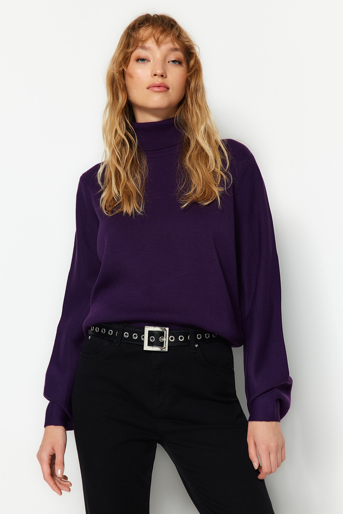 Trendyol Collection Purple Basic Turtleneck Sweater TWOAW21KZ0485 ...