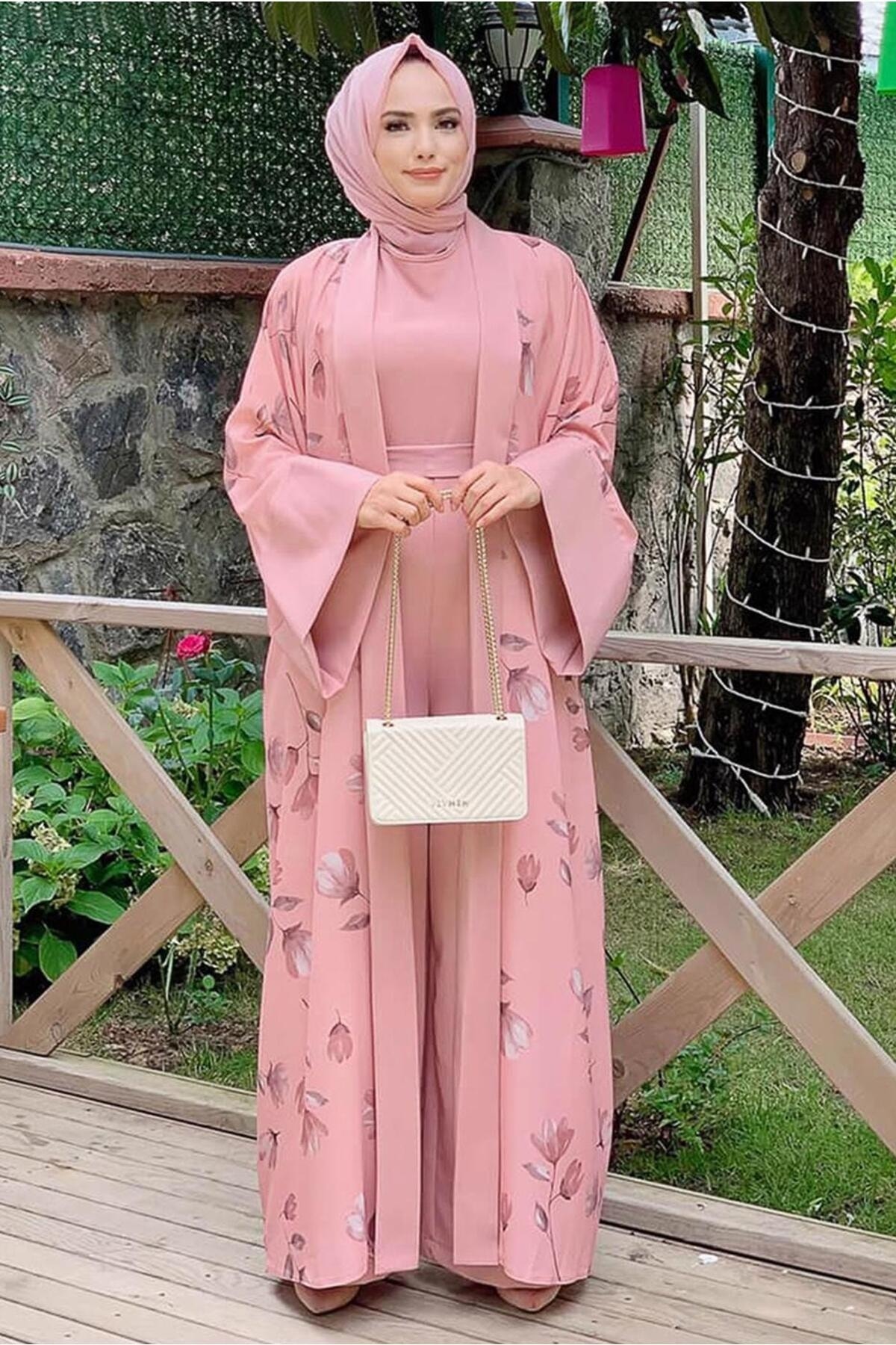 TRENDTESETTÜR Kadın Pudra Çiçek Desenli Tulum Takım T 2138 Fiyatı ...