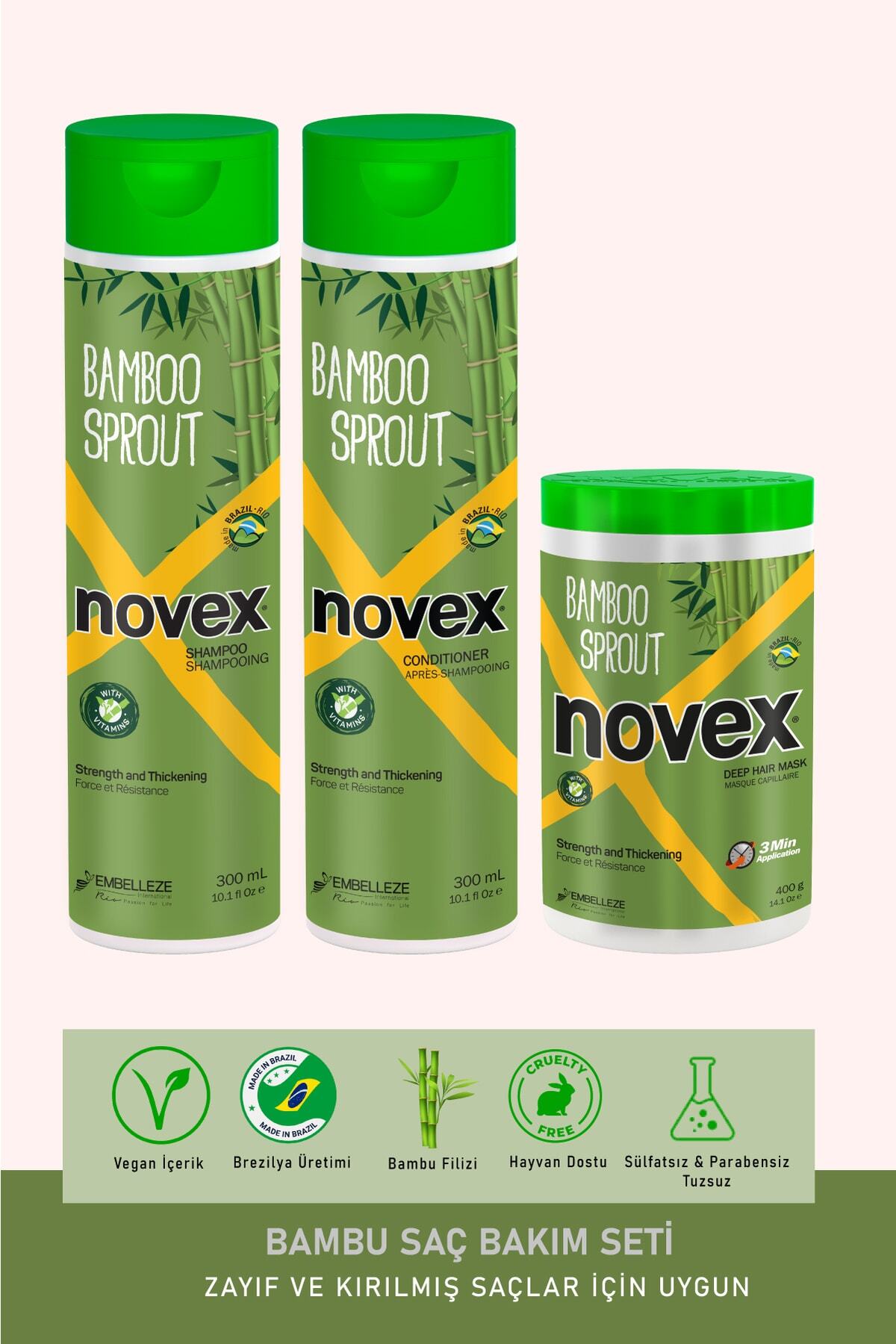 NOVEX Bamboo Sprout - Şampuan 300ml Saç Kremi 300ml Saç Maskesi 400g ...