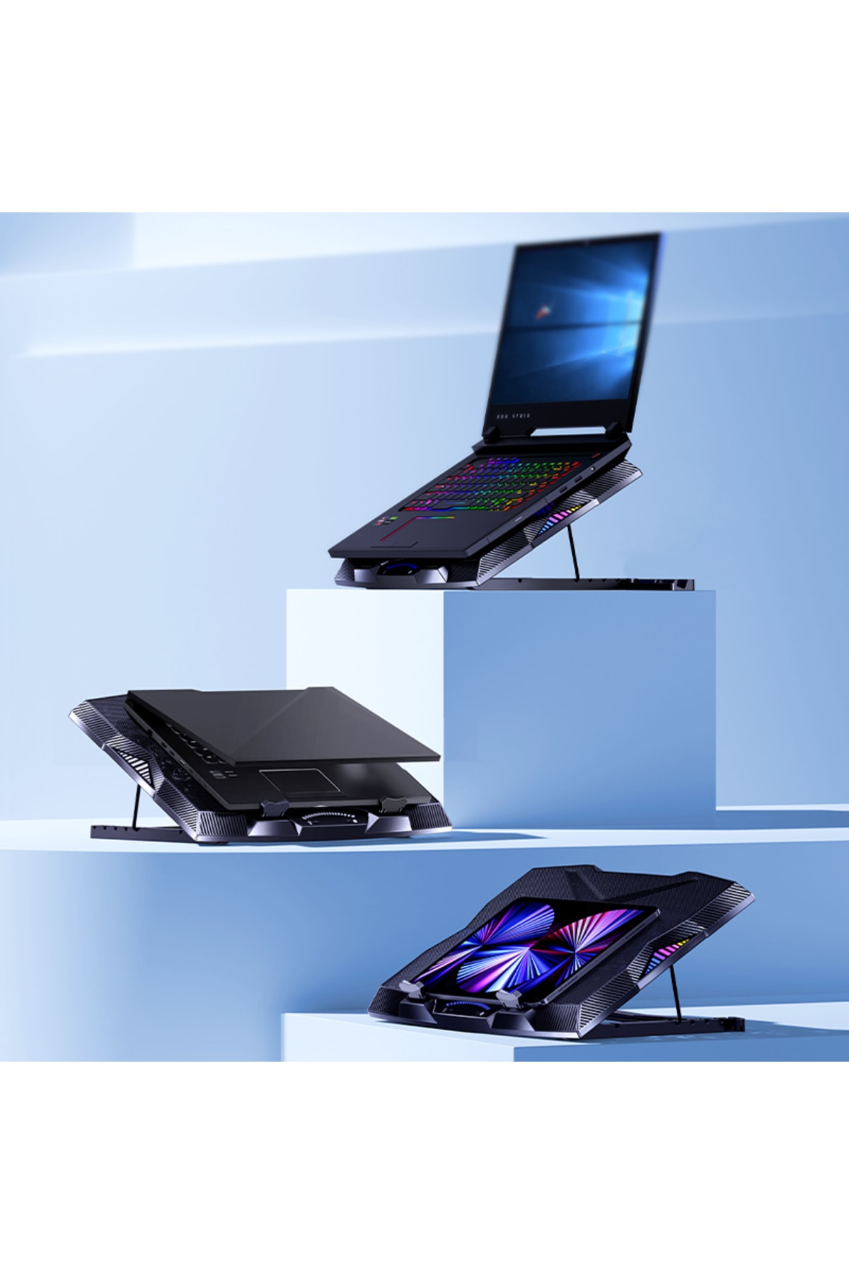 Benks Fanlı Laptop Standı Benks SR08 11 Fanlı RGB Led Işıklı Soğutucu Stand Oyunculara Özel ...