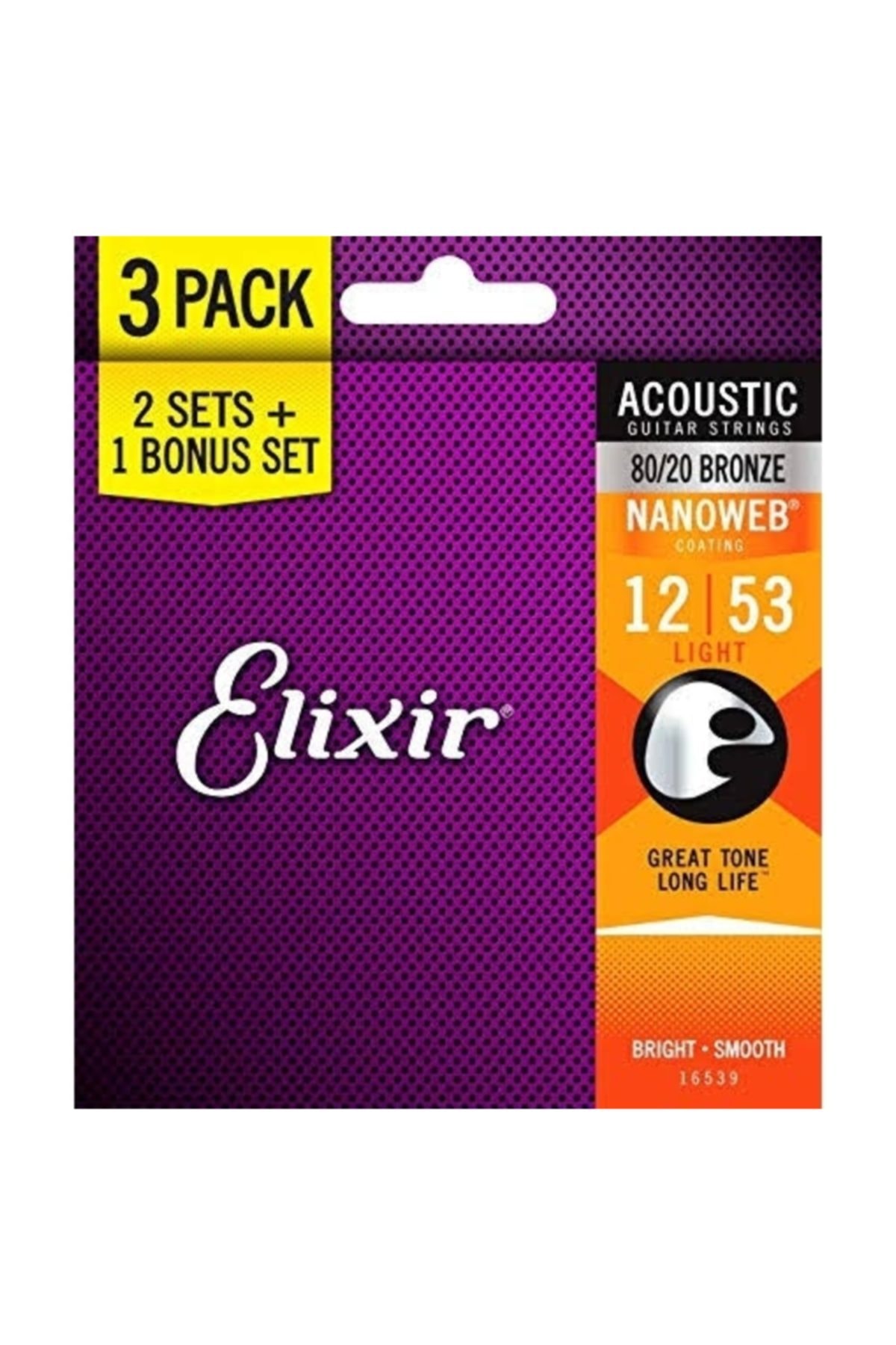 Elixir 16539 Nanoweb Bronze 3'lü Akustik Gitar Teli (12-53) Fiyatı ...