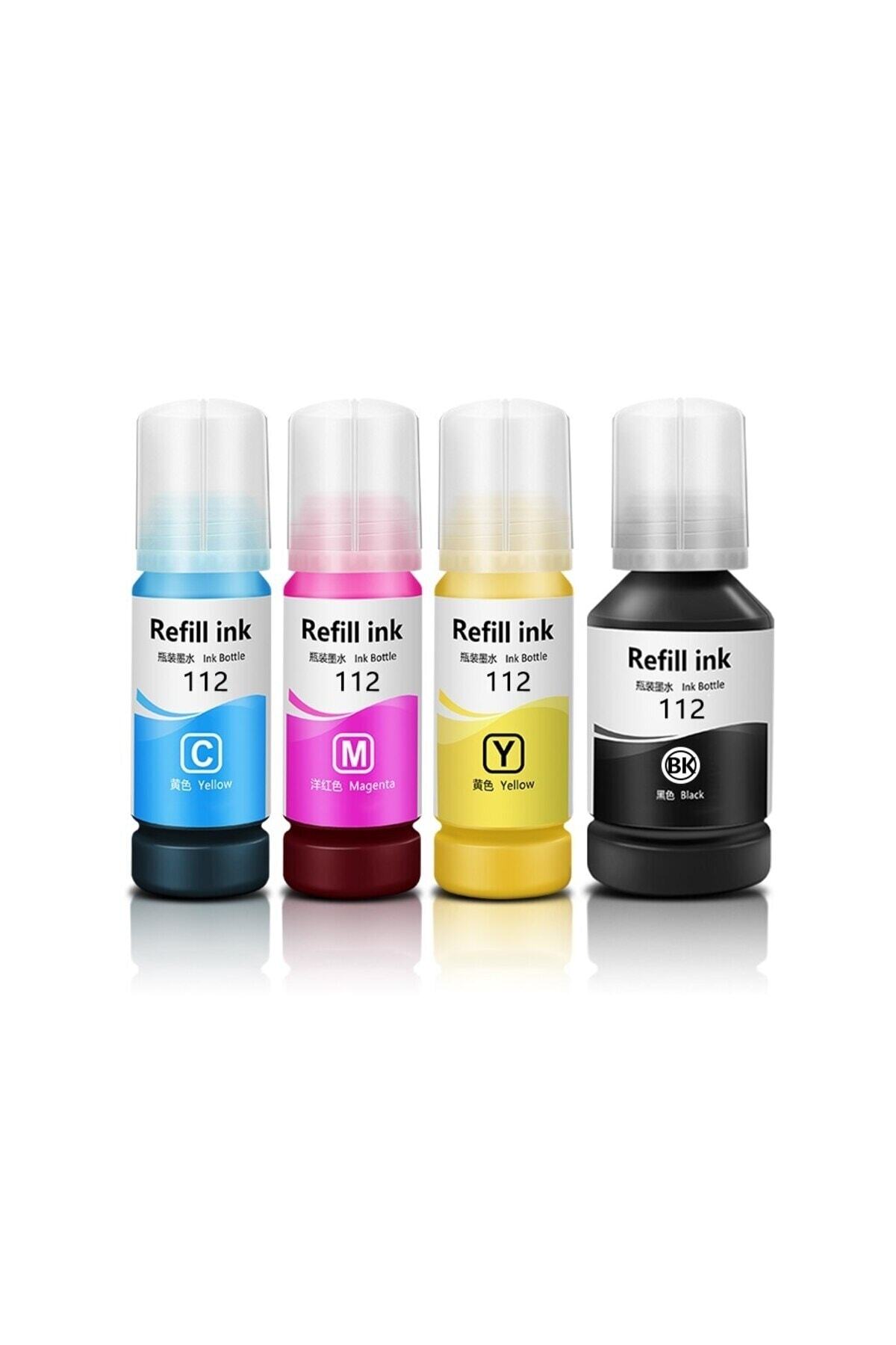 Refill İnk EPSON 112 Uyumlu Ecotank 1 Set 4 Renk Muadil Mürekkep Seti Siyah 127 ml Renkliler 70 ...