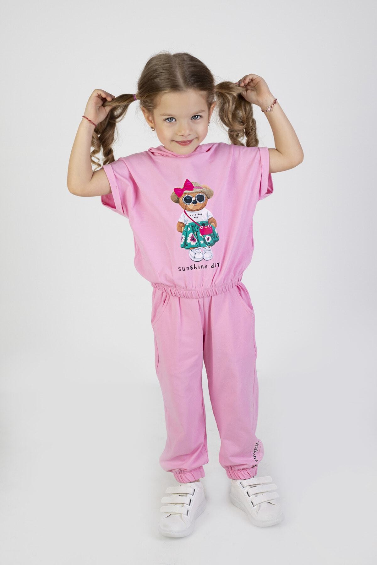 HARİKA KİDS Kız Çocuk Paça Lastikli Ayıcık Desenli Kapşonlu Yazlık ...