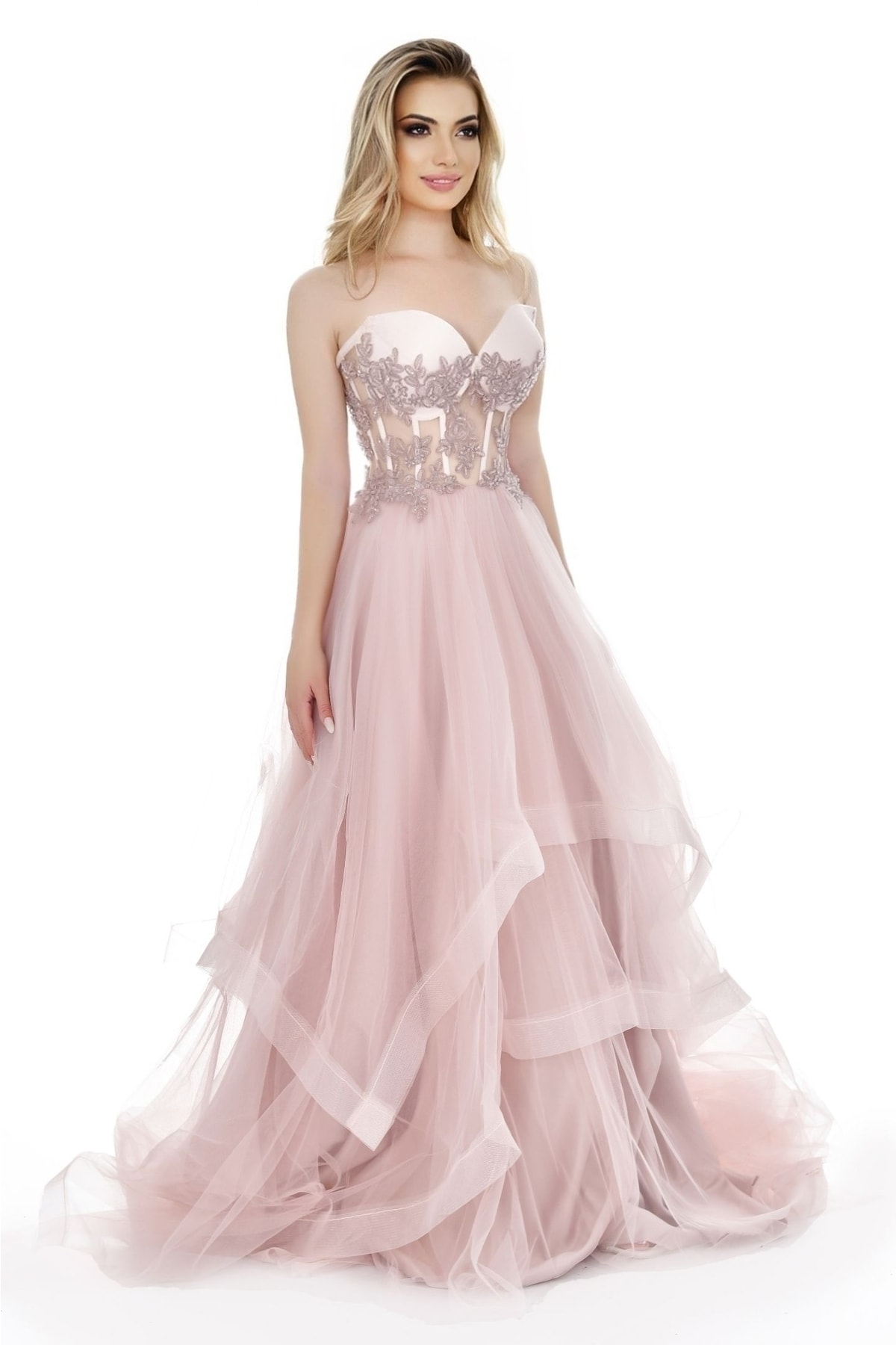 Kulis Pudra Straplez Balenli Taşlı Etekleri Katlı Prenses Model Tül ...