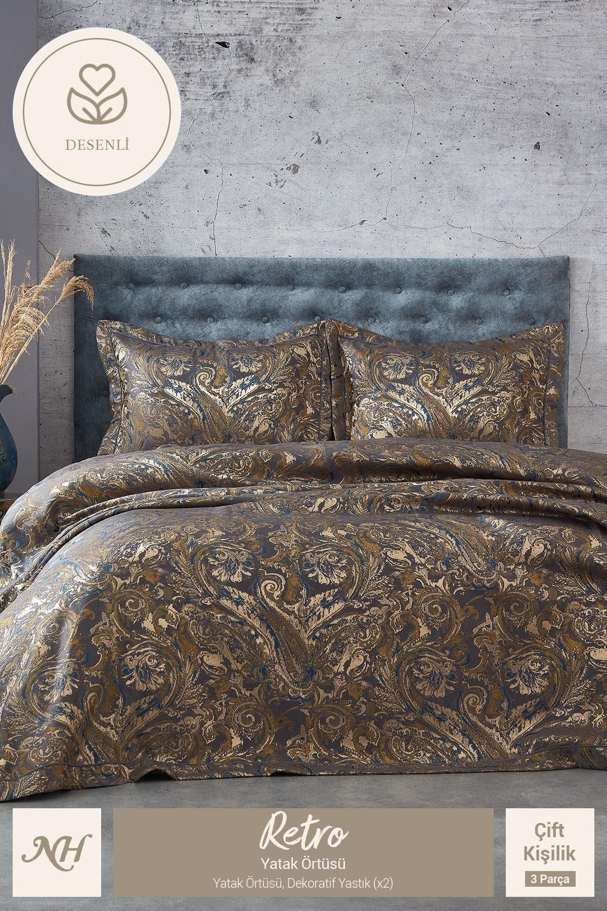Nazik Home Retro Desenli Çift Kişilik Yatak Örtüsü Fiyatı Yorumları