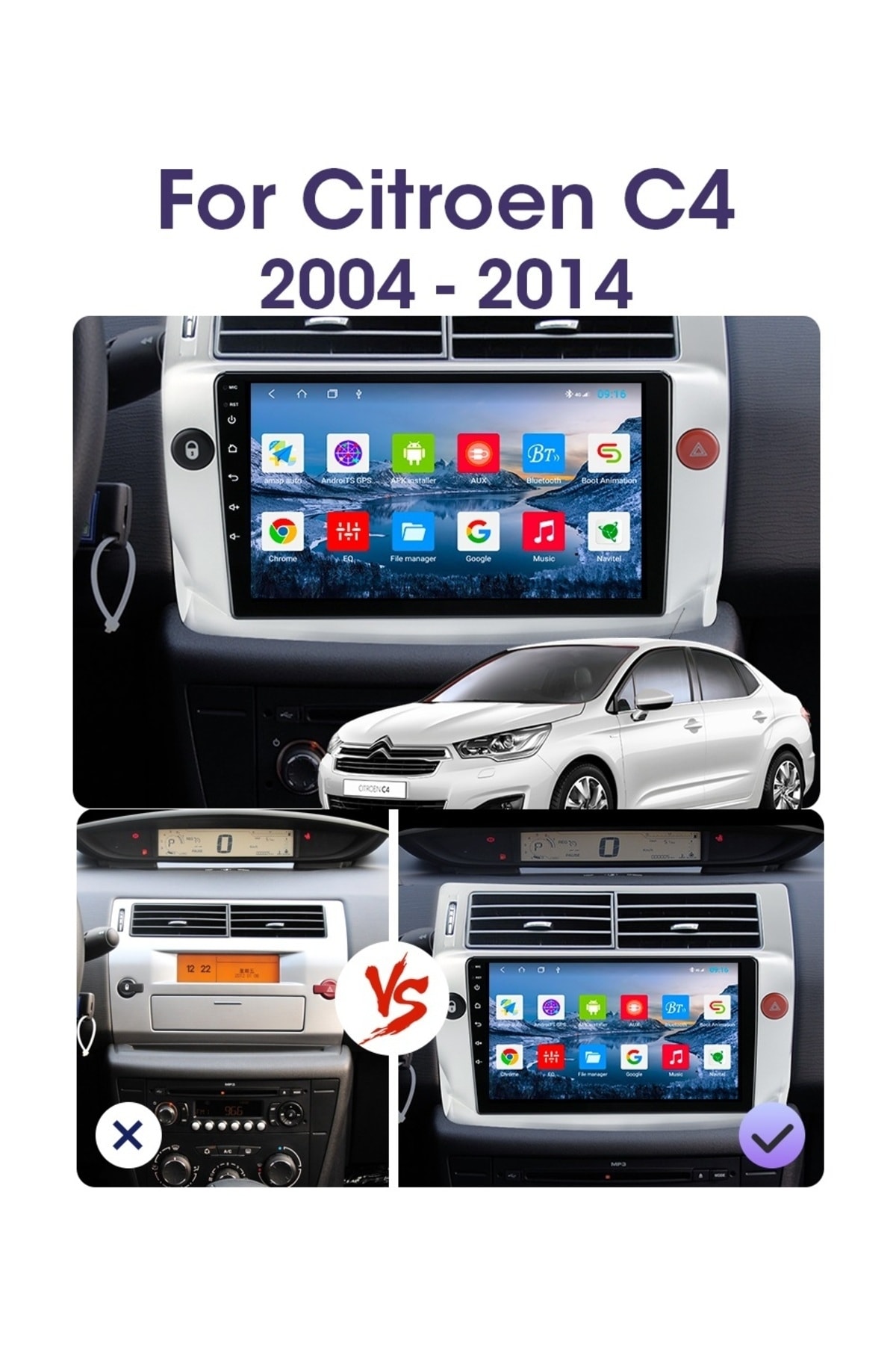 EXVOL CİTROEN C4 ANDROİD MULTİMEDYA CARPLAY 9 İNC HD IPS EKRAN 4GB RAM ...