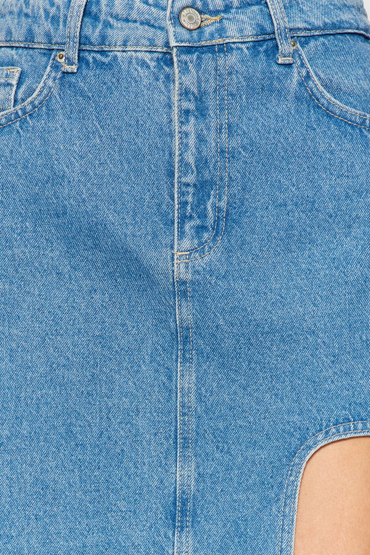 Trendyolmilla Mavi Yırtmaçlı Midi Denim Etek TWOAW24ET00086 Fiyatı ...