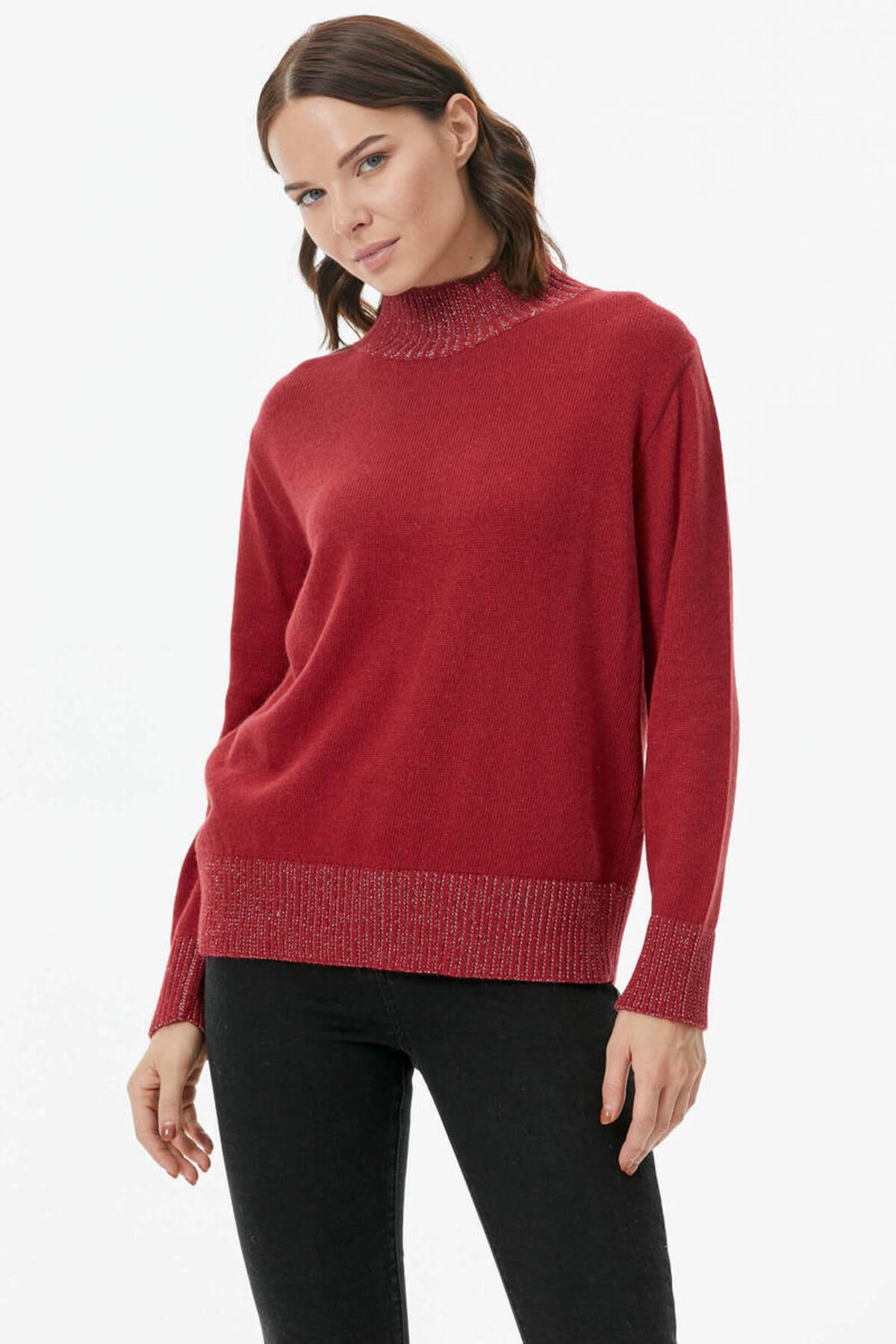 Sementa Yarım Balıkçı Sim Detaylı Triko Kazak - Kırmızı Fiyatı ...