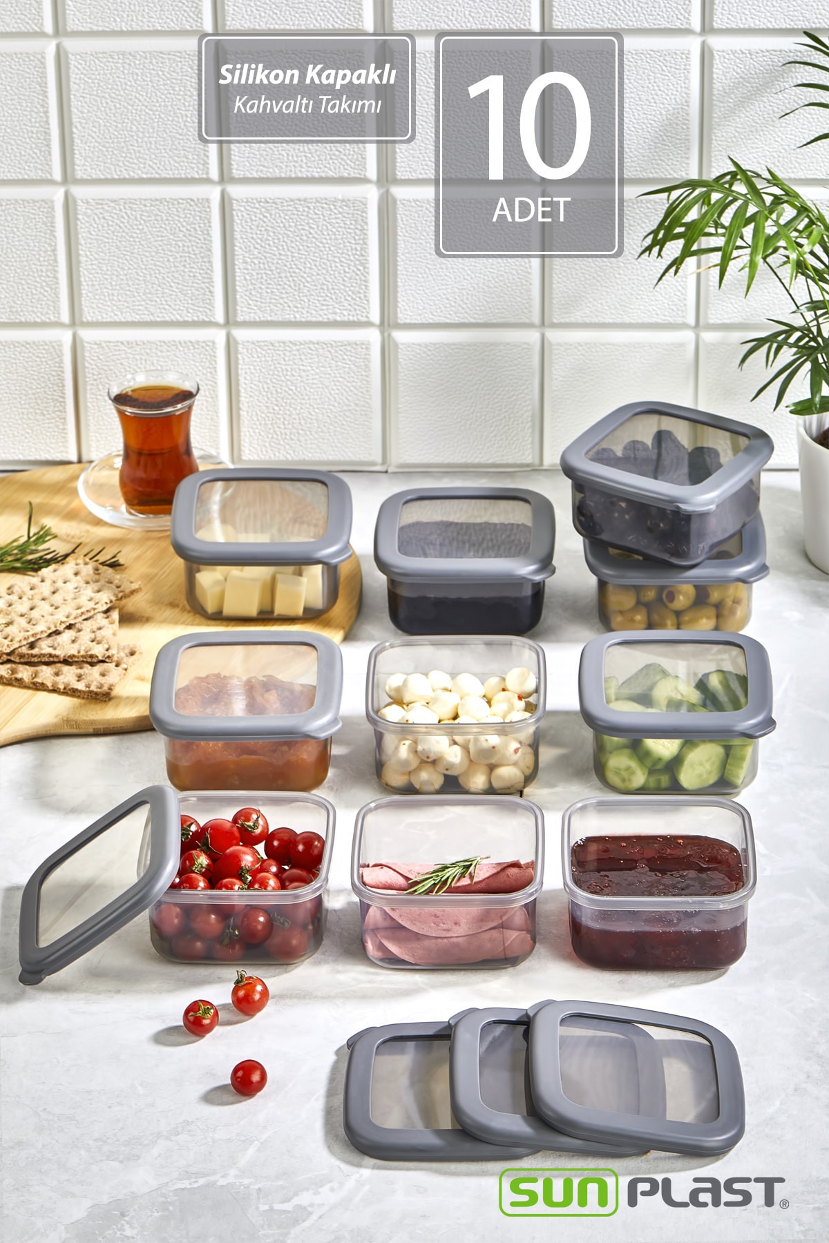 Sunplast 10'lu ROYAL Kahvaltı Seti - Sızdırmaz Silikon Kapaklı Erzak ...