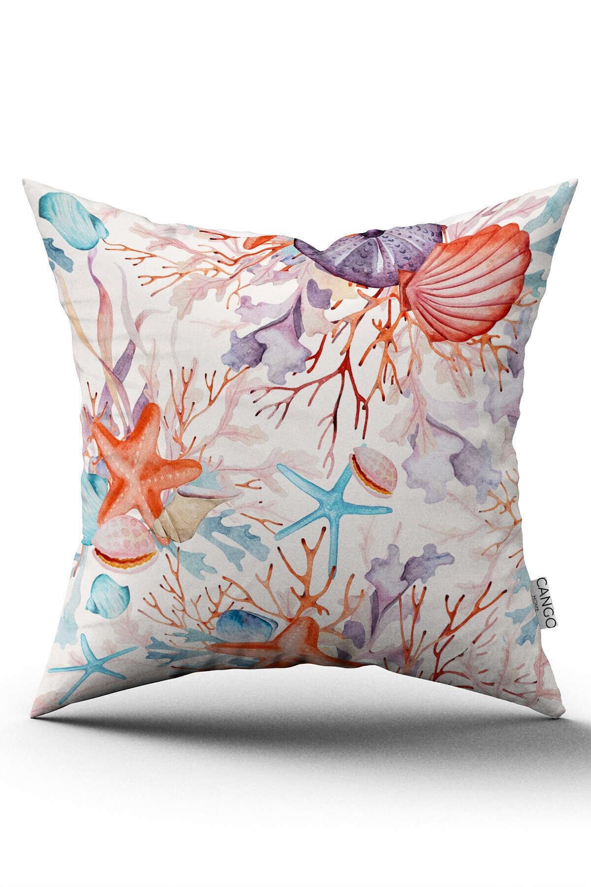 Cango Home Husă de pernă cu model marin albastru portocaliu imprimată digital Cgh1191- Trendyol