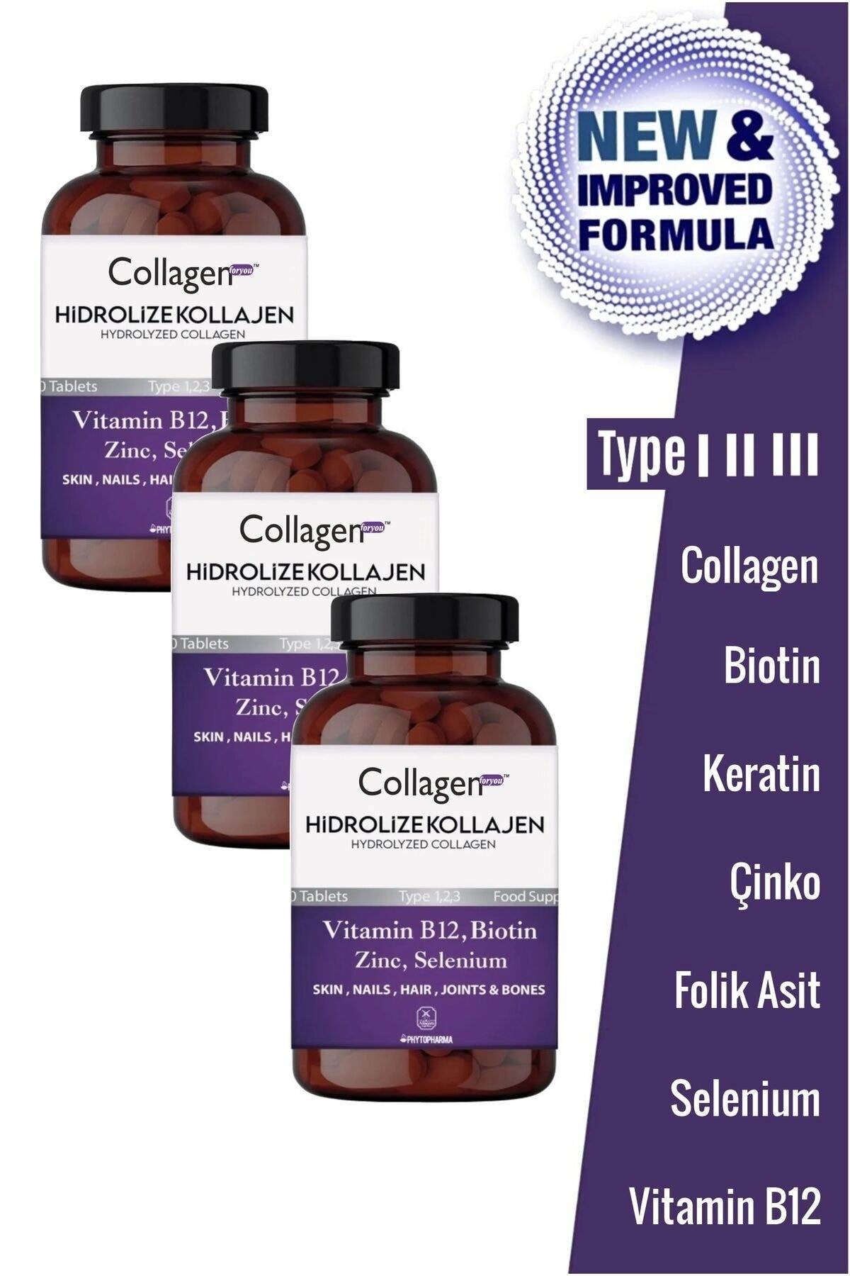 Collagen For You Hidrolize Kolajen Type 1-2-3 Keratin-çinko-folik Asit ...