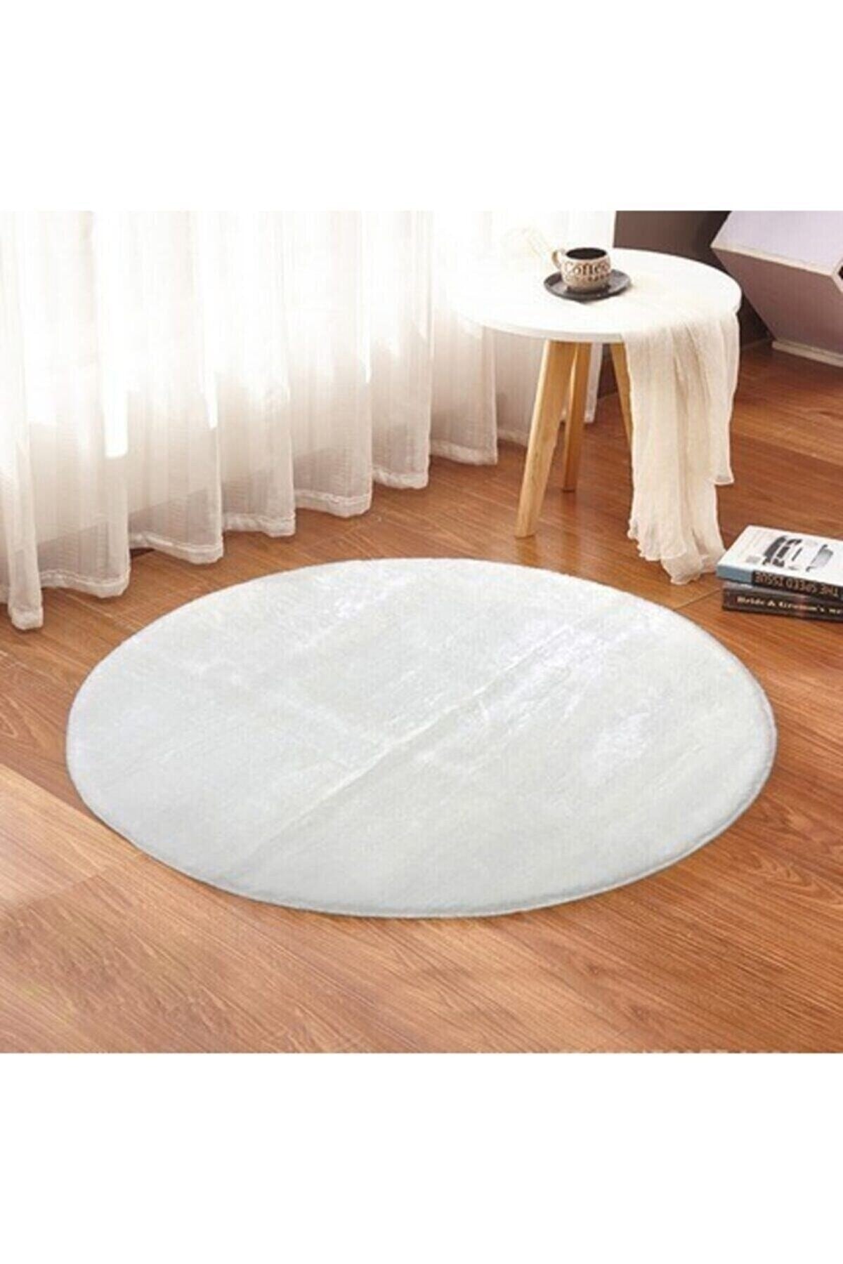 Azelya Home Yuvarlak Puffy Peluş Overloklu Kesme Rulo Halı/yolluk Beyaz ...