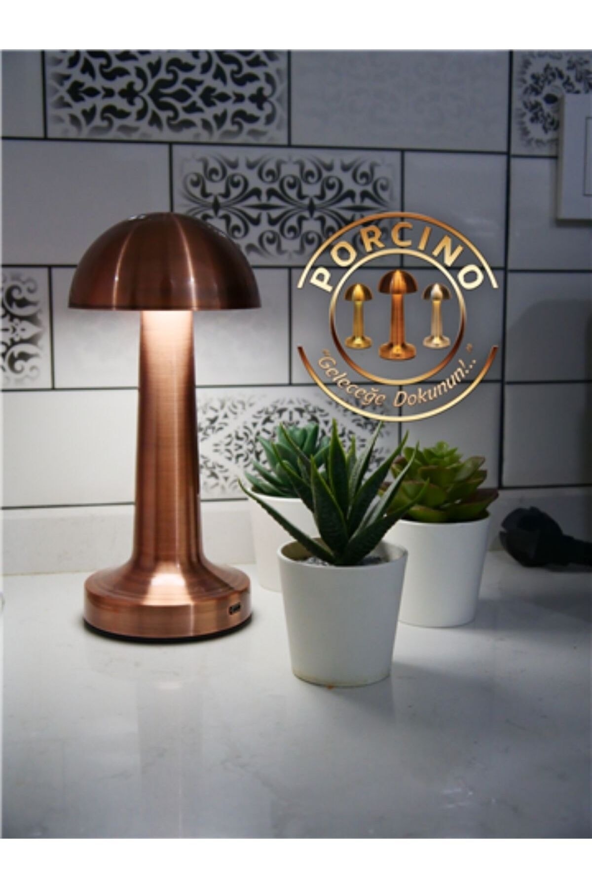 LAMBAM Porcıno Dokunmatik 3 Renkli Dimli Şarjlı Mantar Masa Lambası ...