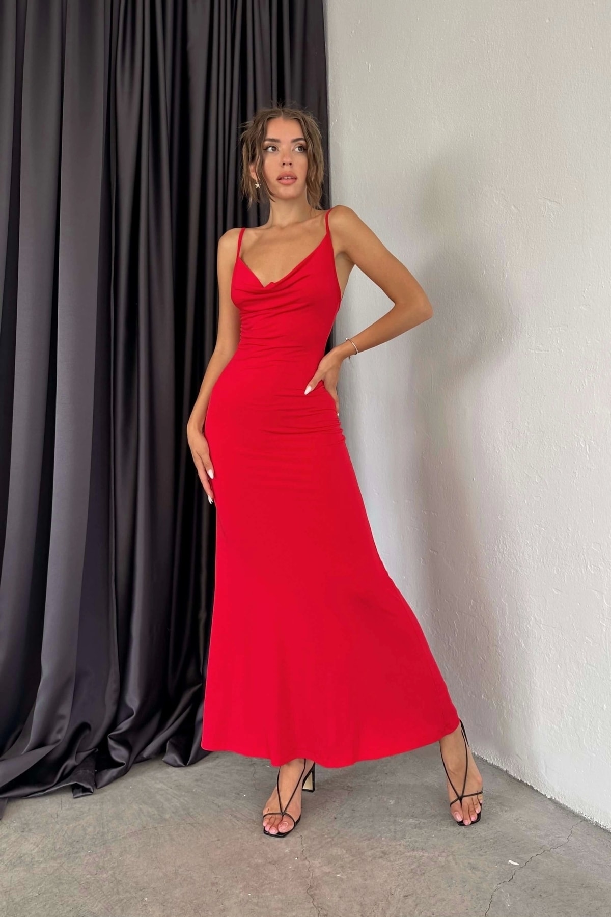 Eka Kadın Kirmizi Askılı Uzun Elbise 1009-0614 Fiyatı, Yorumları - Trendyol