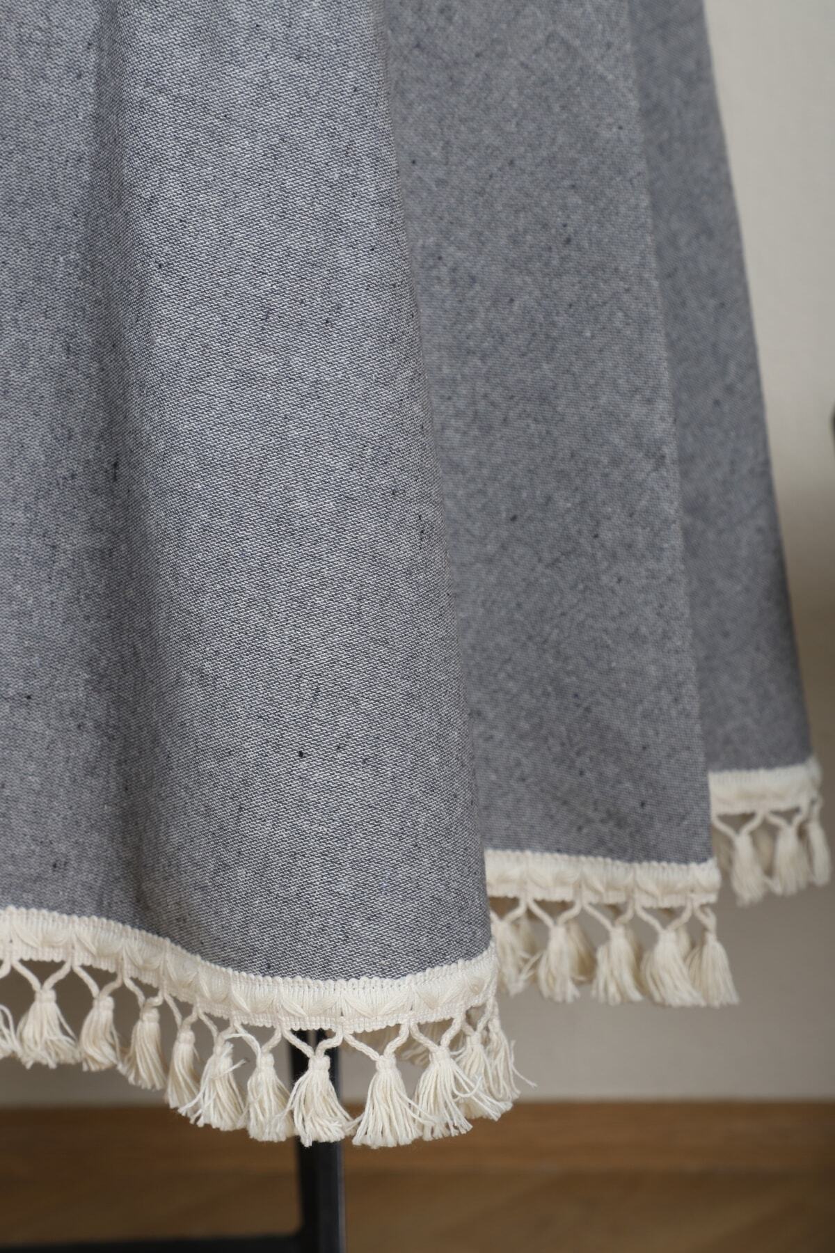 NDC HOME Gri Antrasit Keten Yuvarlak Masa Örtüsü (ham Ponponlu) Fiyatı, Yorumları - Trendyol