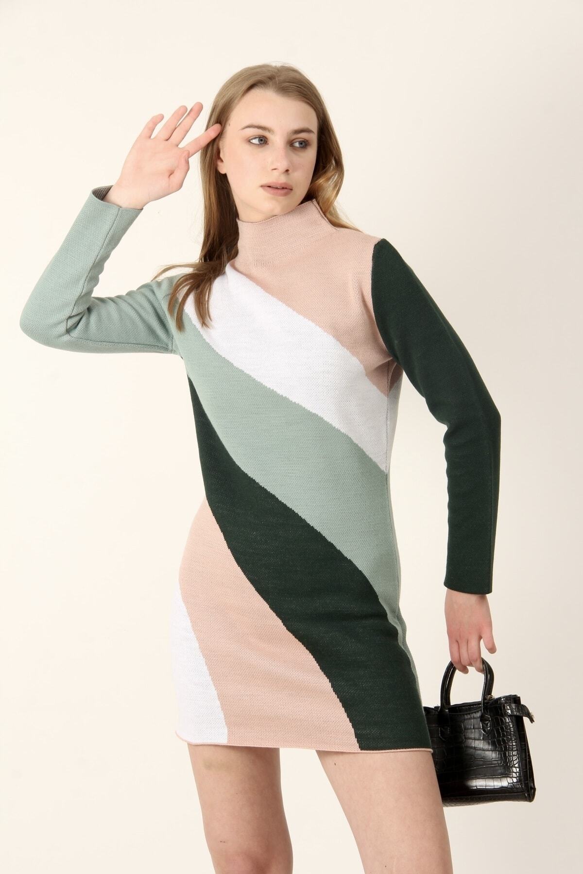 nosia fashion Patterned Super Mini Knitwear Dress - Trendyol