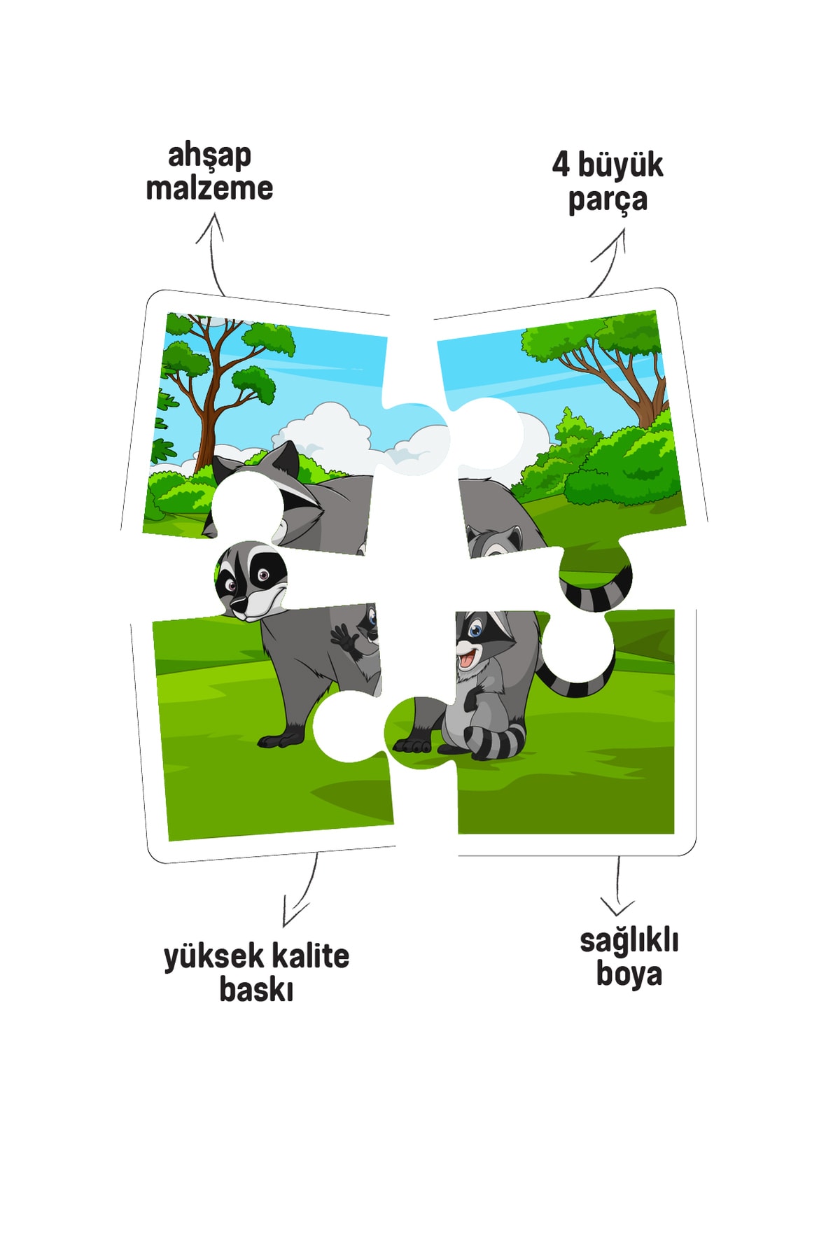 metafortoys 5 Adet Ahşap 4 Parça Yapboz Bebeğimin İlk Pazıl Seti (Rakon ...