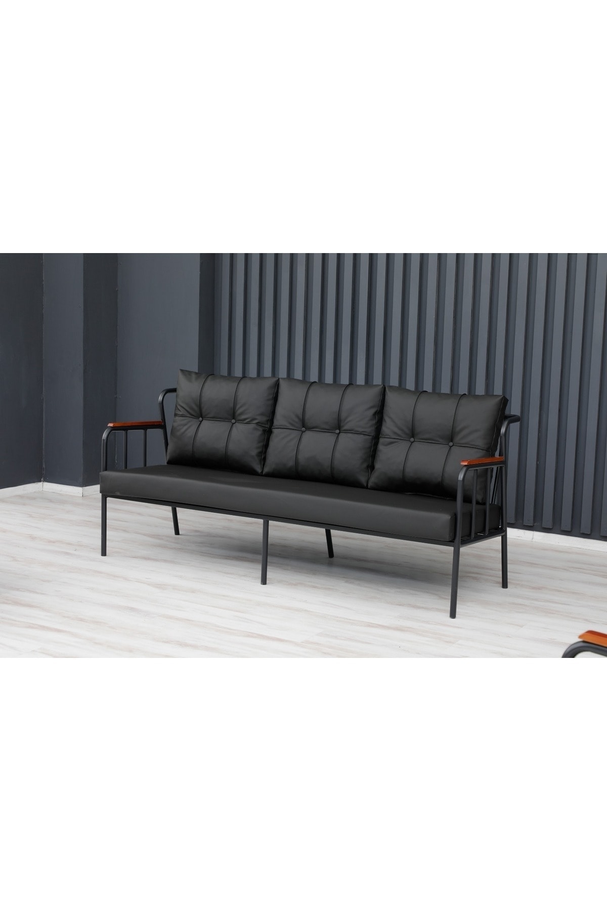 ARYANS HOME Siyah Deri Metal Ofis Koltuk Takımı Büro Koltuk Ve ...