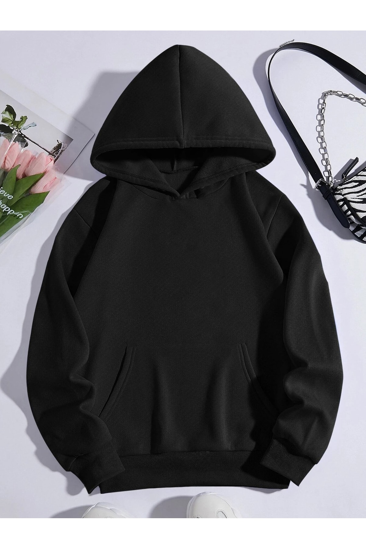 CLAYES Düz Basic Sweatshirt - Siyah Oversize Kapüşonlu Fiyatı, Yorumları - Trendyol