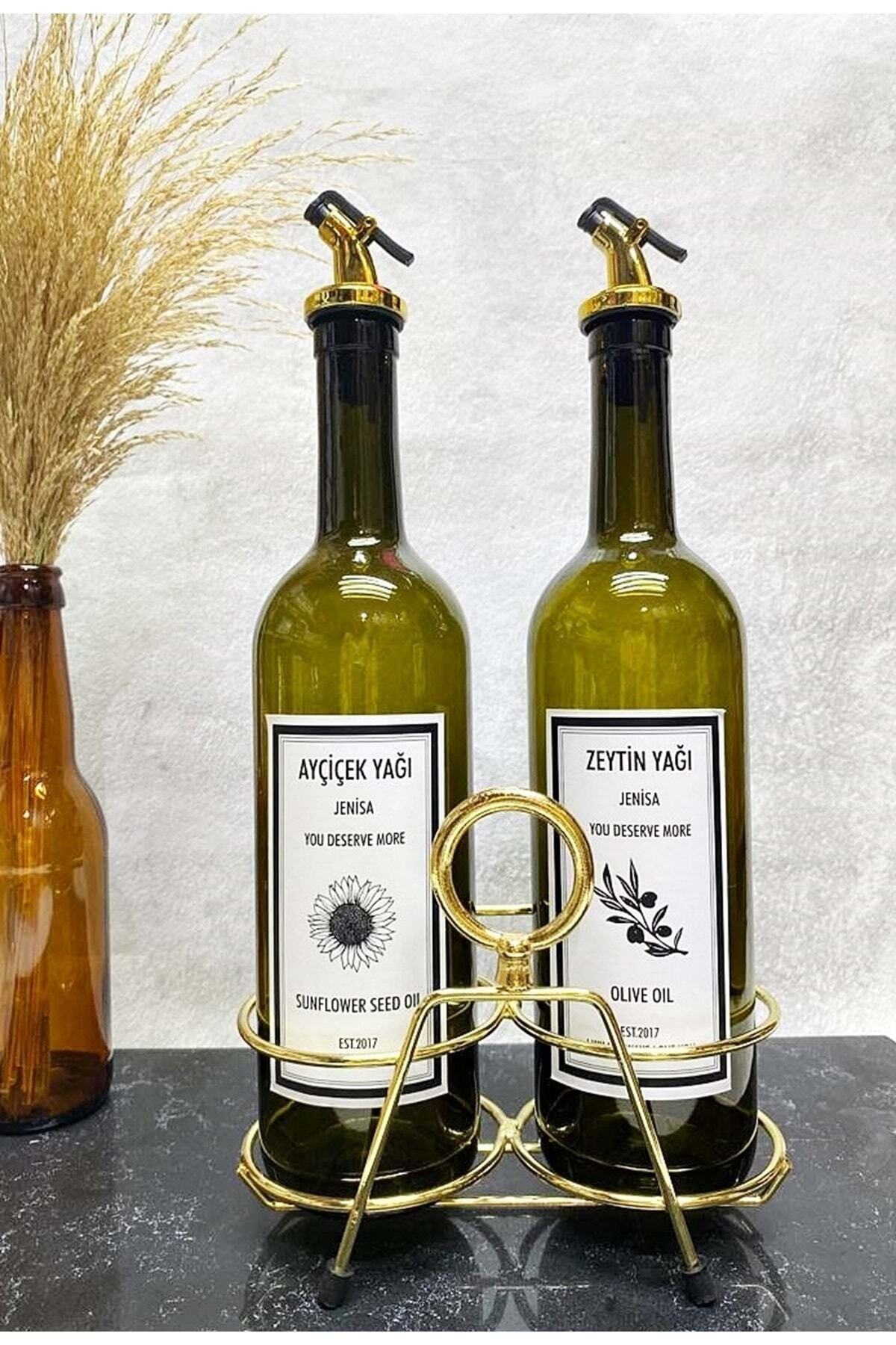 Jenisa Altın Standlı Yuvarlak Figürlü 750Ml Yeşil Amber Şişe Altın ...