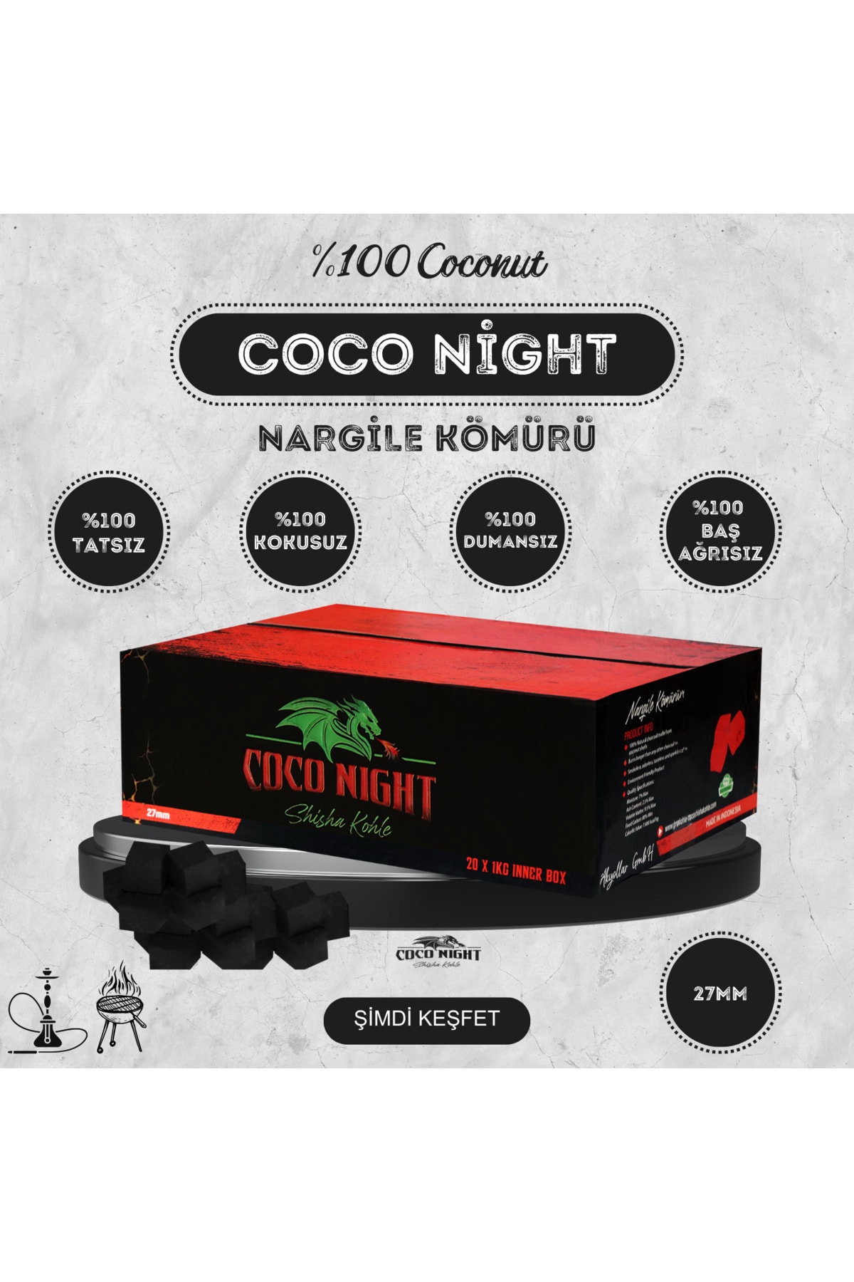 Coco Night 20kg #27mm Hindistan Cevizi Küp Nargile Kömürü Fiyatı ...