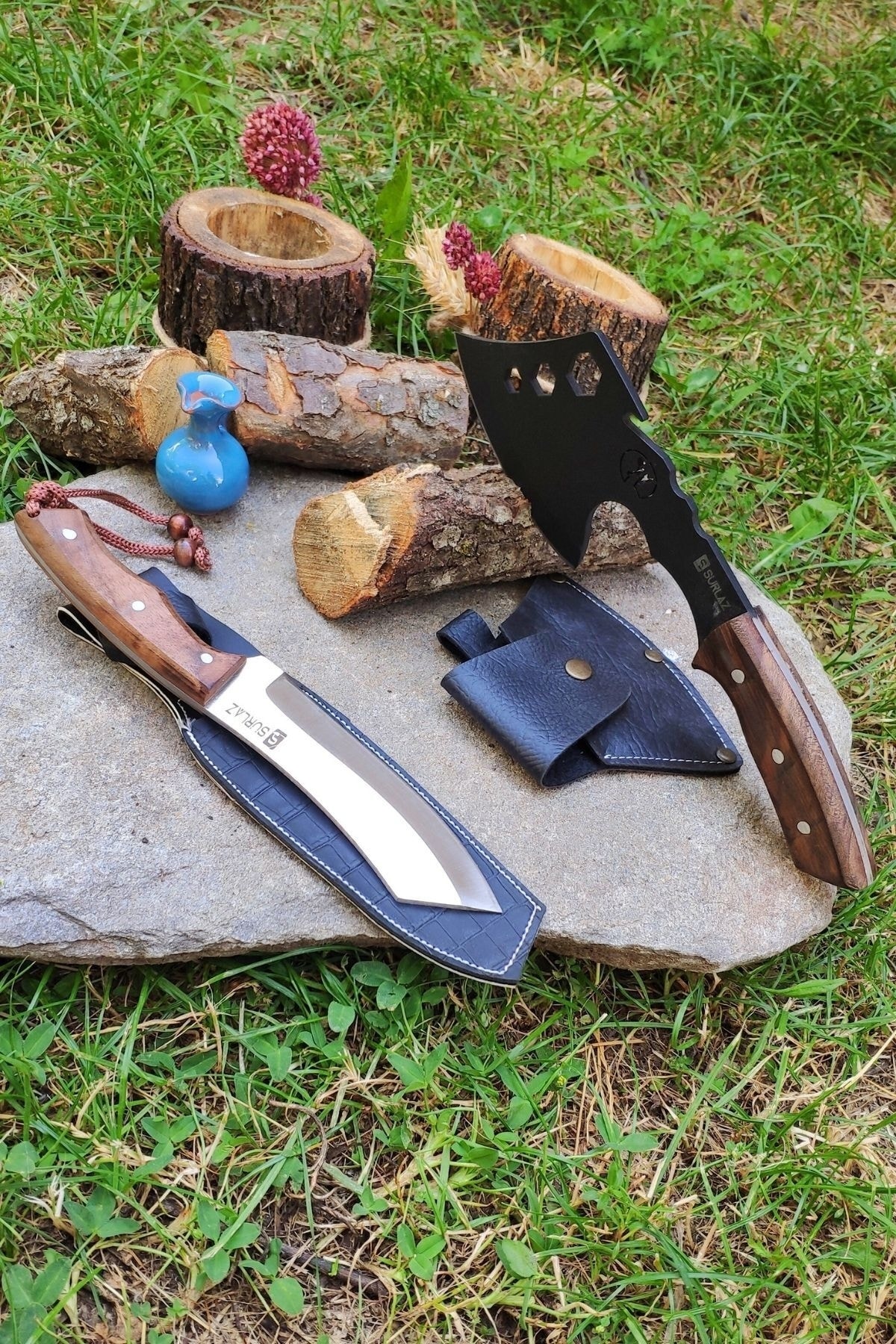 SürLaz 2'li Isme Özel Outdoor Balta Kamp Bıçak Paslanmaz Çelik Set Elde ...