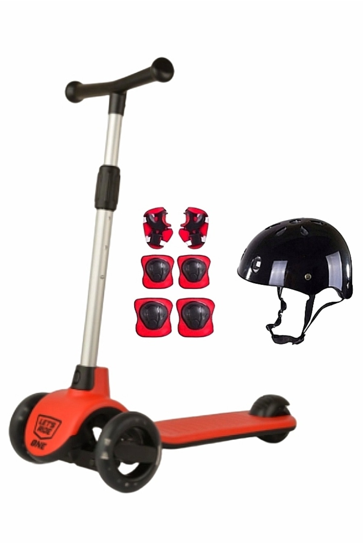 Şeker Adası Let's Ride Kaliteli Kırmızı 3 Teker Işıklı Scooter ve Kask ...