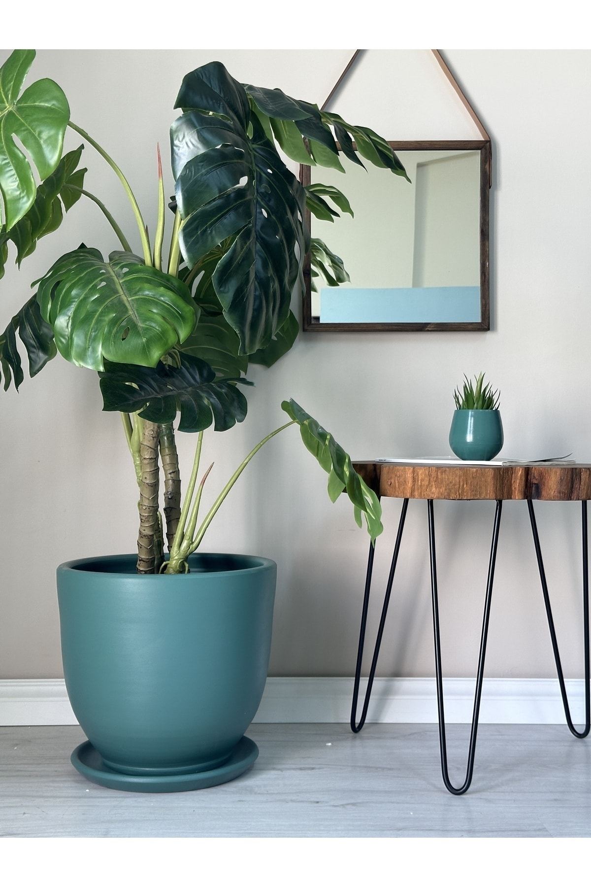 odka 40litre Büyük Boy Saksı Tabaklı Yükseklik: 38cmx Çap: 40cm Zümrüt ...