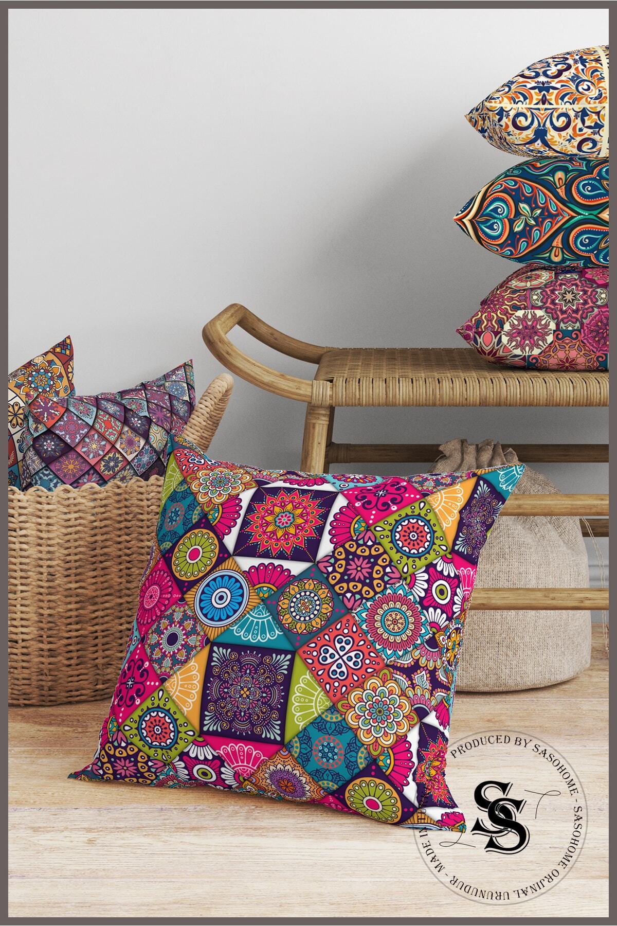 Saso Patchwork Mandala Desenli Dijital Baskılı Kırlent Kılıfı - Fiyatı ...