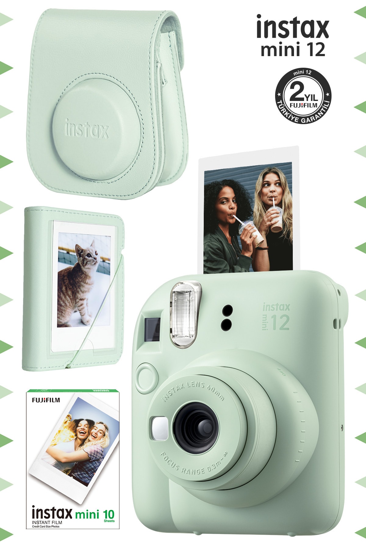 Fujifilm Instax mini 12 Yeşil Fotoğraf Makinesi-10'lu Film-Mini Albüm ...