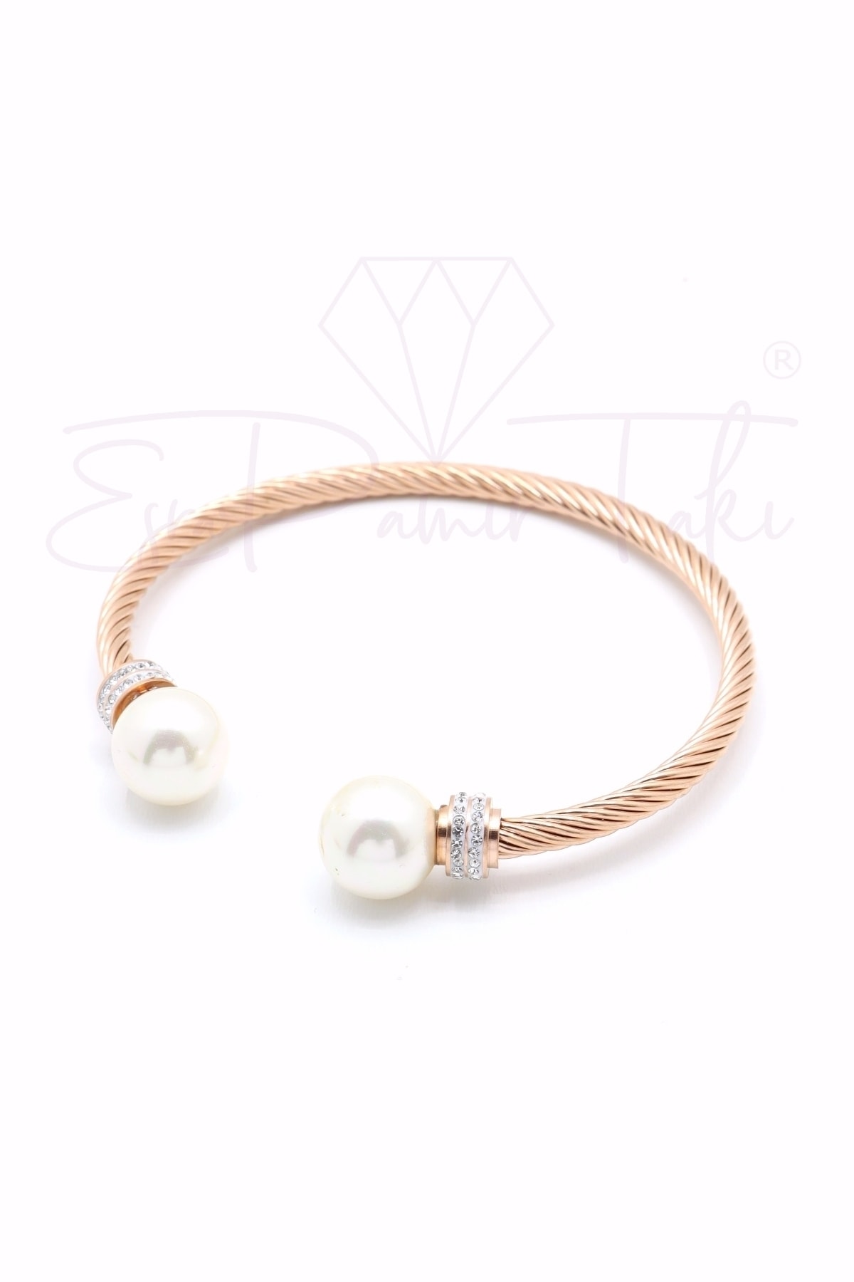 Esra Pamir Rose Renk, İncili, Zirkon Taş İşlemeli Çelik Kelepçe ...