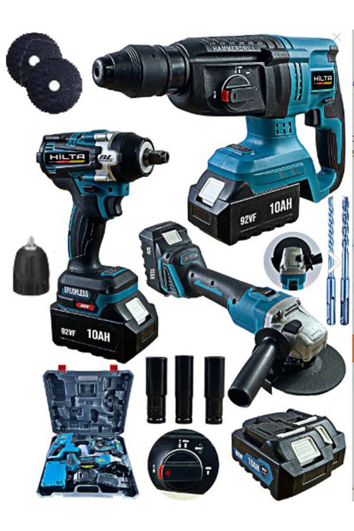 Hilta Power 92 Vf 10 Ah Kömrsüz Akülü 3 Lü Set Şarjlı Kırıcı+ Şarjlı ...
