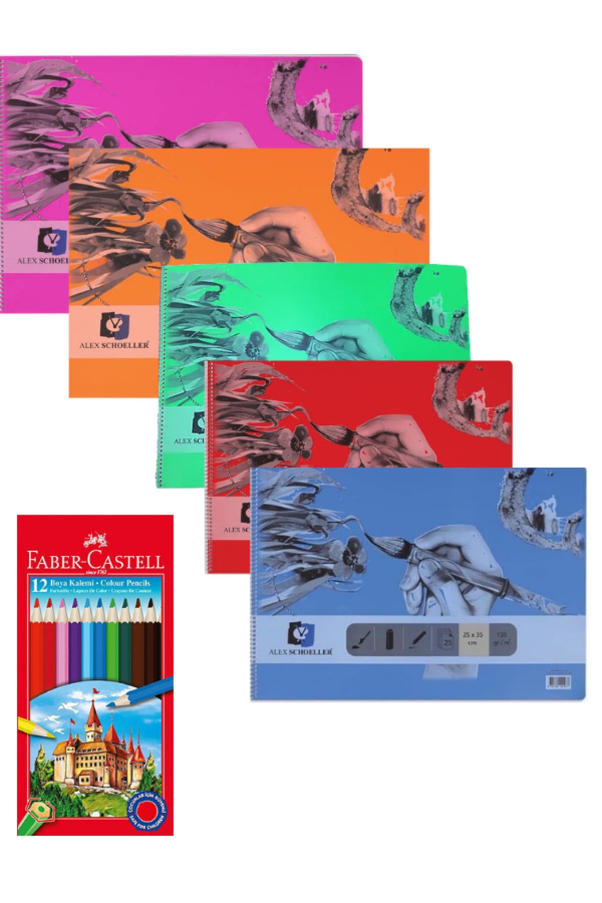 Schoellershammer Resim Defteri 35X50 Cm+ Faber-Castell Karton Kutu Boya ...