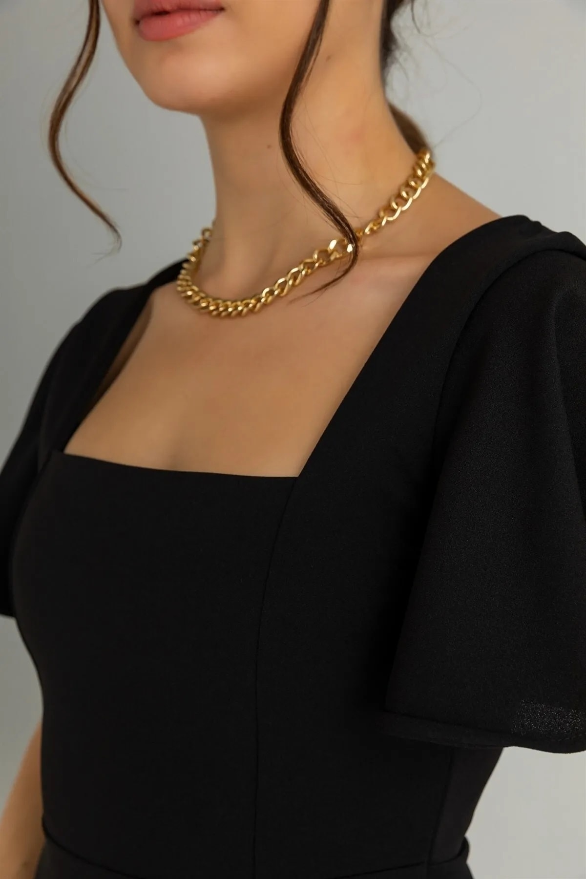 Secret Passion Lingerie Yeni Sezon Kadın Esnek Scuba Krep Kumaş Kare Yaka Kol Tasarım Detaylı ...