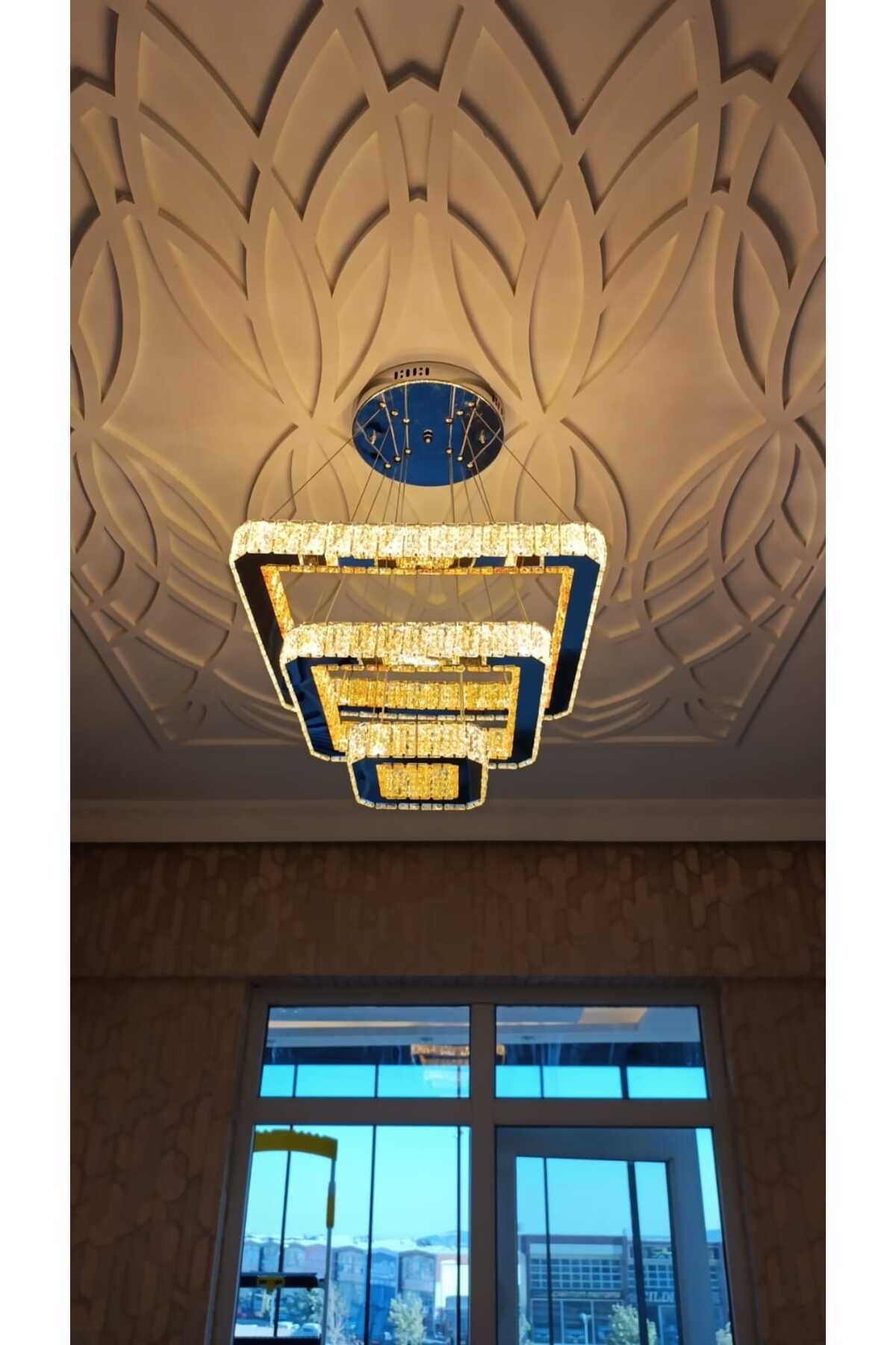 Led A Modern Sarkıt Üçlü Kristal Taşlı Power Avize Kademeli 3 Renk ...