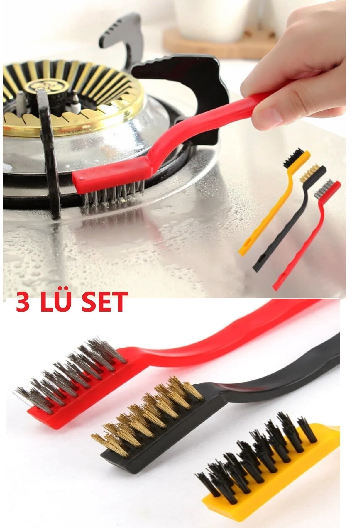 OptaPro 3 Ad Bakır Demir Plastik Fırça Detaylı Temizlik Seti Mutfak ...