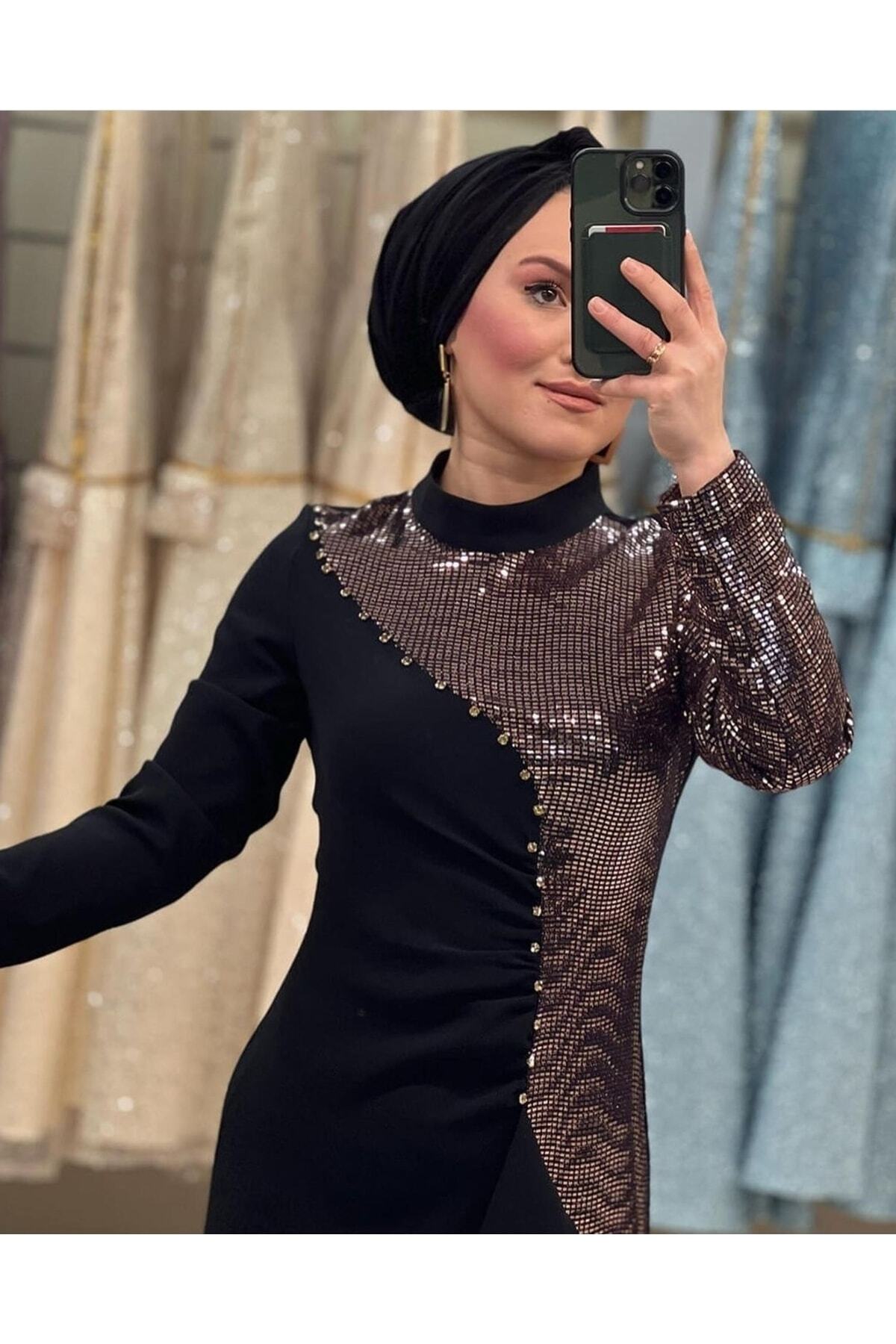 KİBRİT BAKIR PUL PAYET TESETTÜR ABİYE ELBİSE - Fiyatı, Yorumları