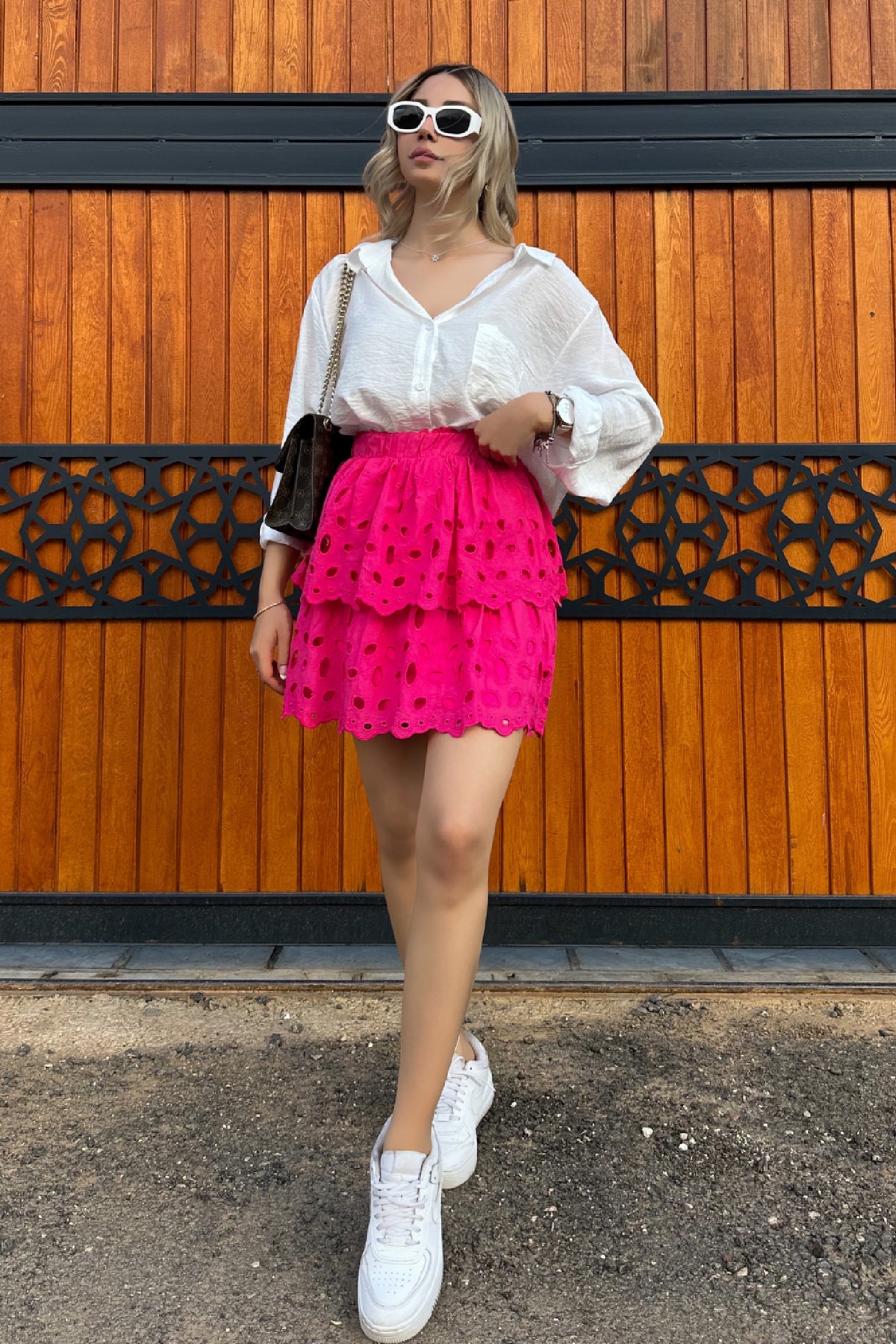 NY MODA KADIN FUŞYA ETEĞİ KATLI BELİ LASTİKLİ ASTARLI FİSTO NAKIŞLI ...