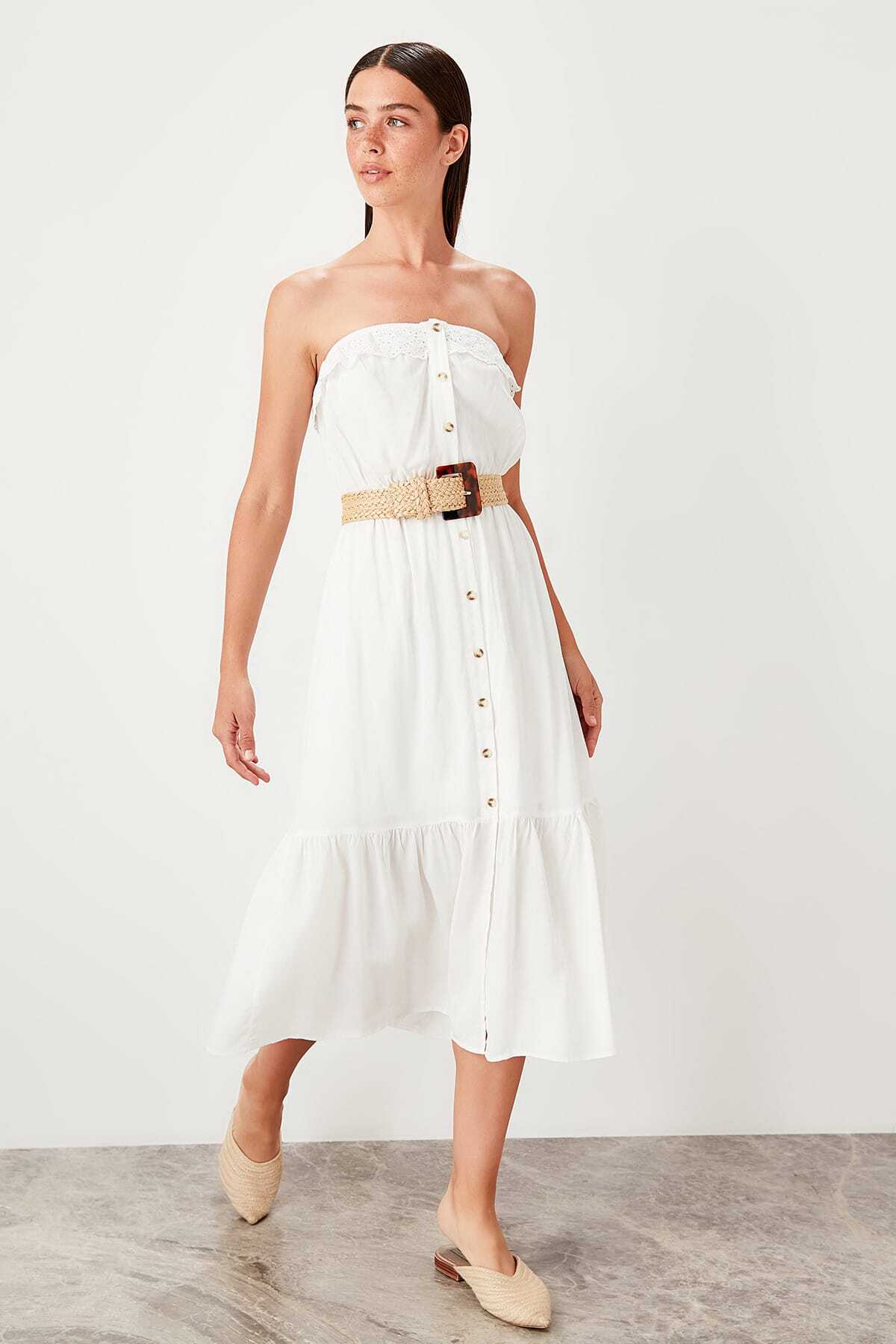 Trendyolmilla Beyaz Carmen Yaka Elbise TWOSS19EL0052 Fiyatı, Yorumları ...