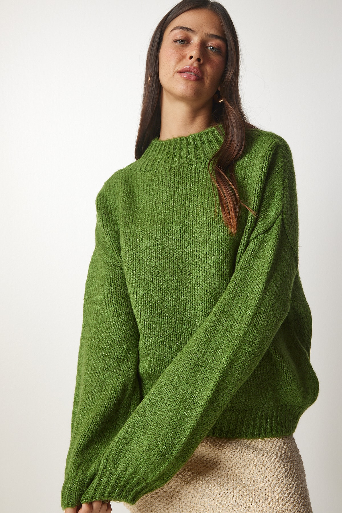 Happiness İstanbul Kadın Yeşil Dik Yaka Basic Triko Kazak MX00127 Fiyatı, Yorumları - Trendyol