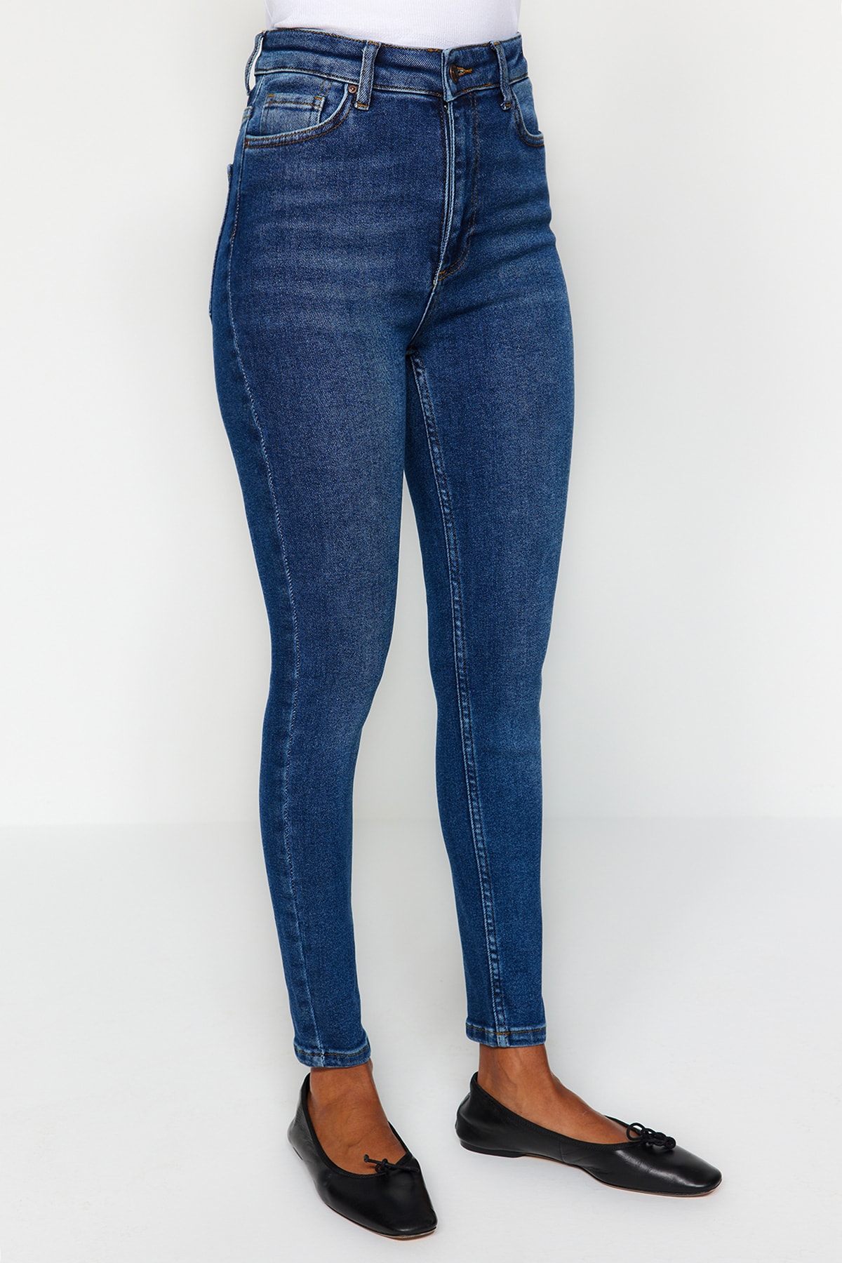 Trendyol Collection Navy Blue High Waist Skinny Jeans TWOAW24JE00068 ...