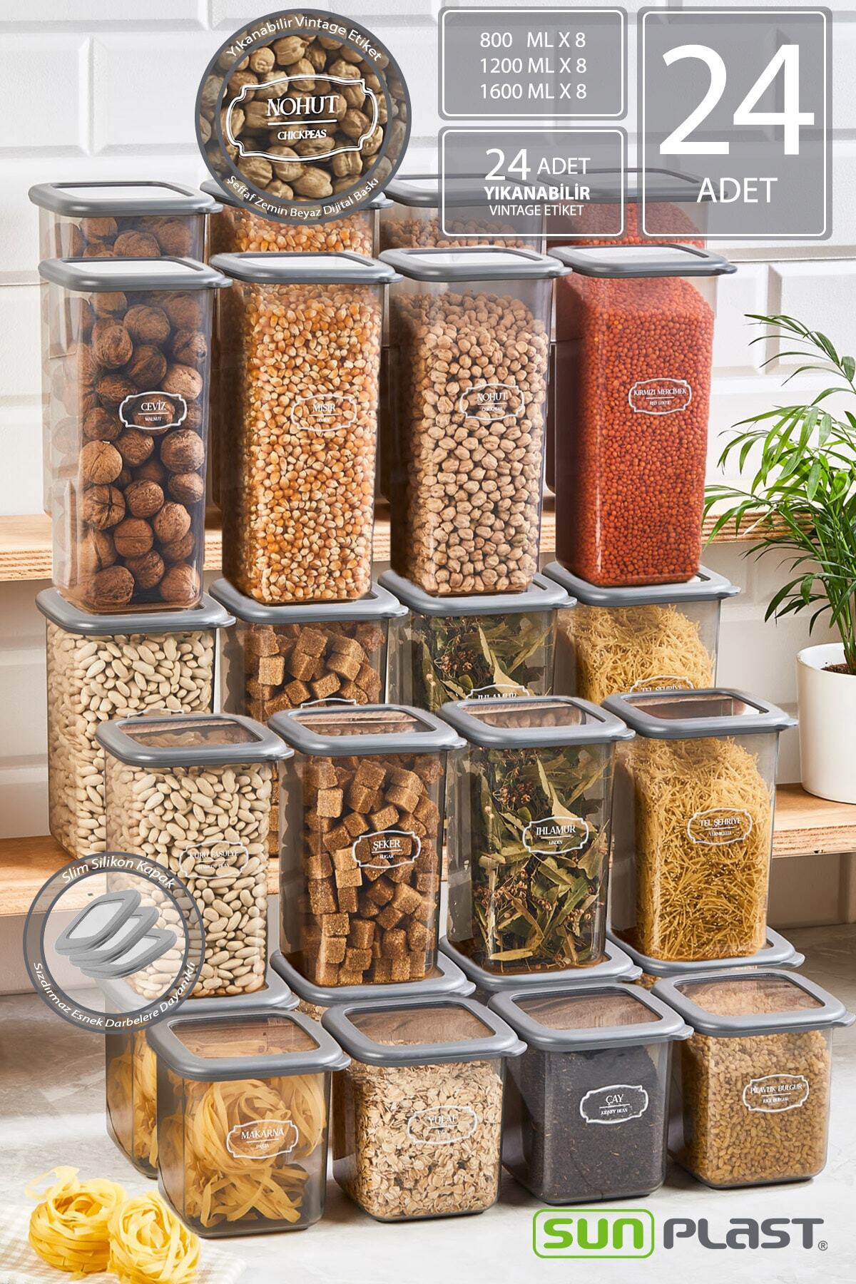 Sunplast ROYAL 24'lü Etiketli Kare Square Erzak Saklama Kabı Seti X8 ...
