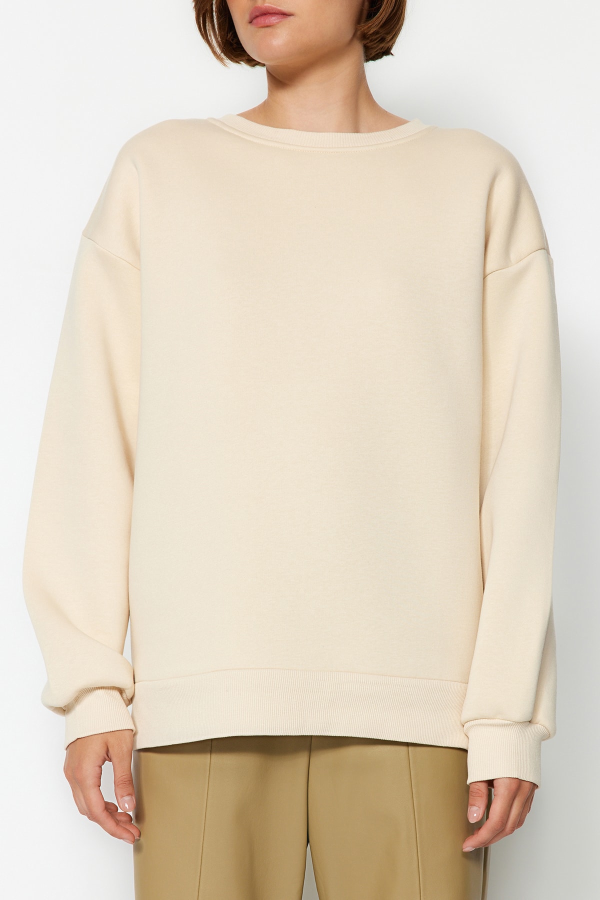 Trendyol Collection Stone Oversize/Comfortable Cut Basic Crew Neck ...