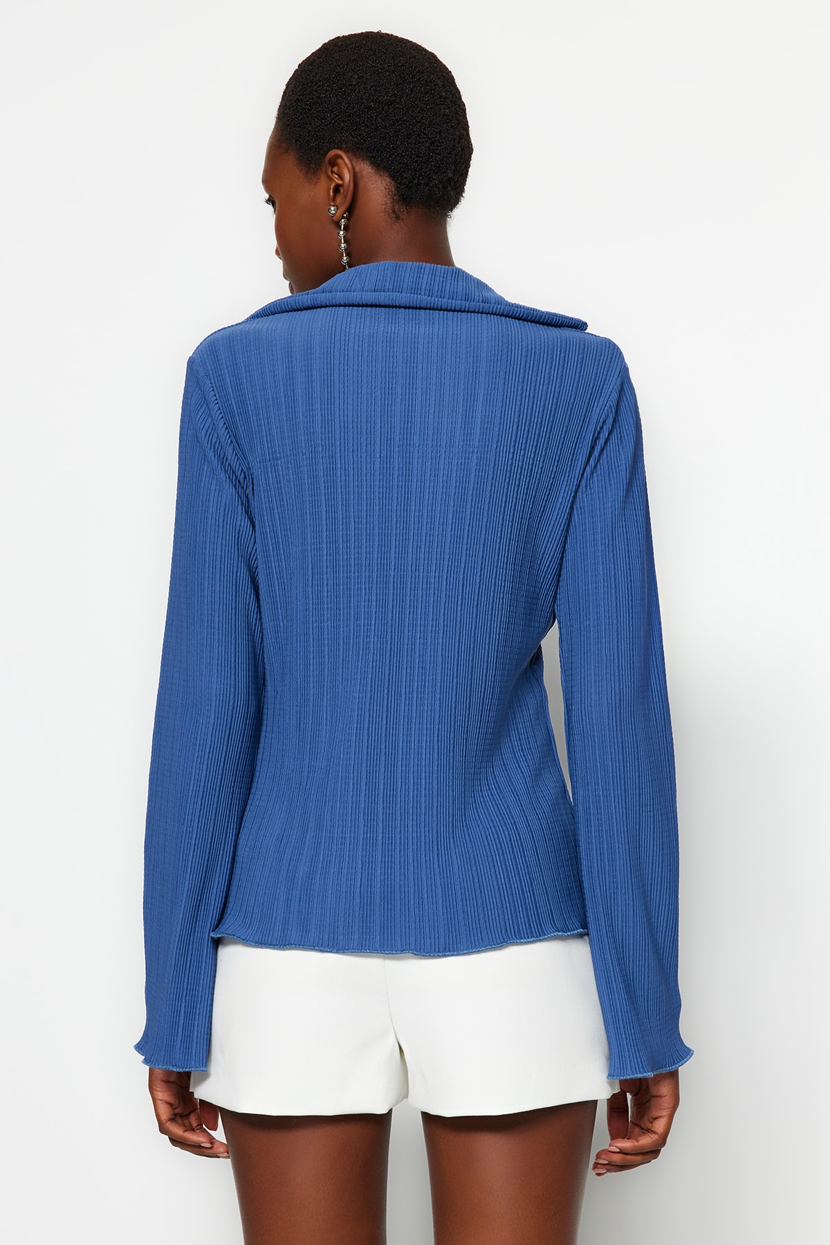 Trendyol Collection Indigo Pleated and Buttoned Flare/Spanish Sleeve ...