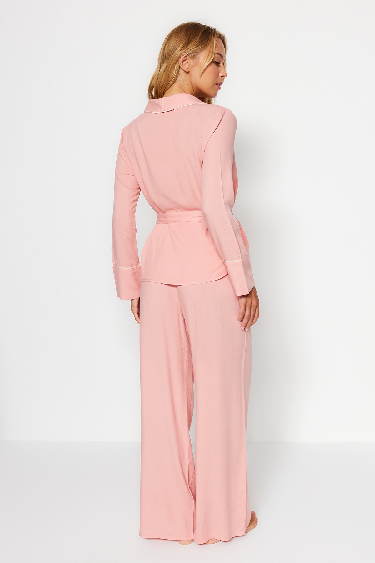 Trendyol Collection Double Breasted Cut Viscose Pajamas Set - Powder ...