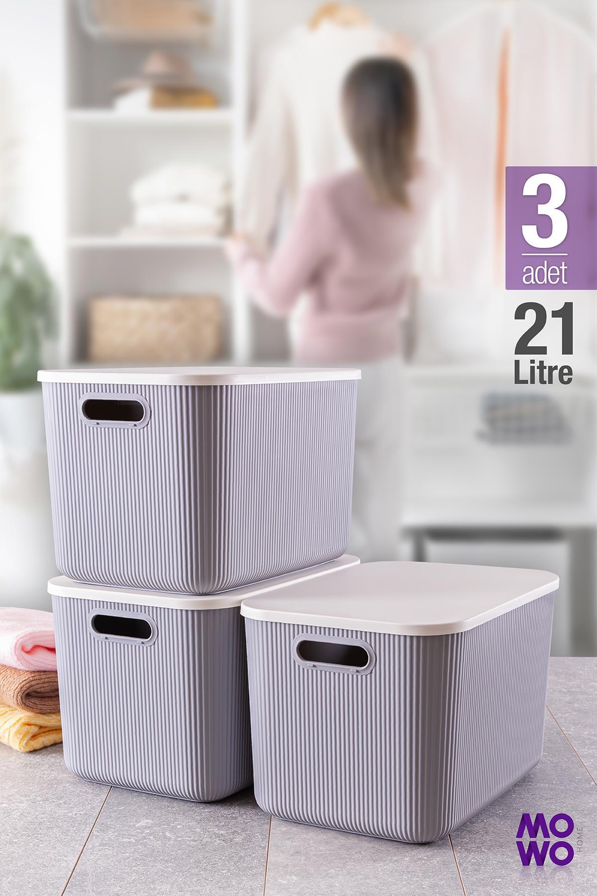 Mowo Home Trove Gri 21 Lt Çok Amaçlı Dolap Içi Düzenleyici Kapaklı Kutu ...